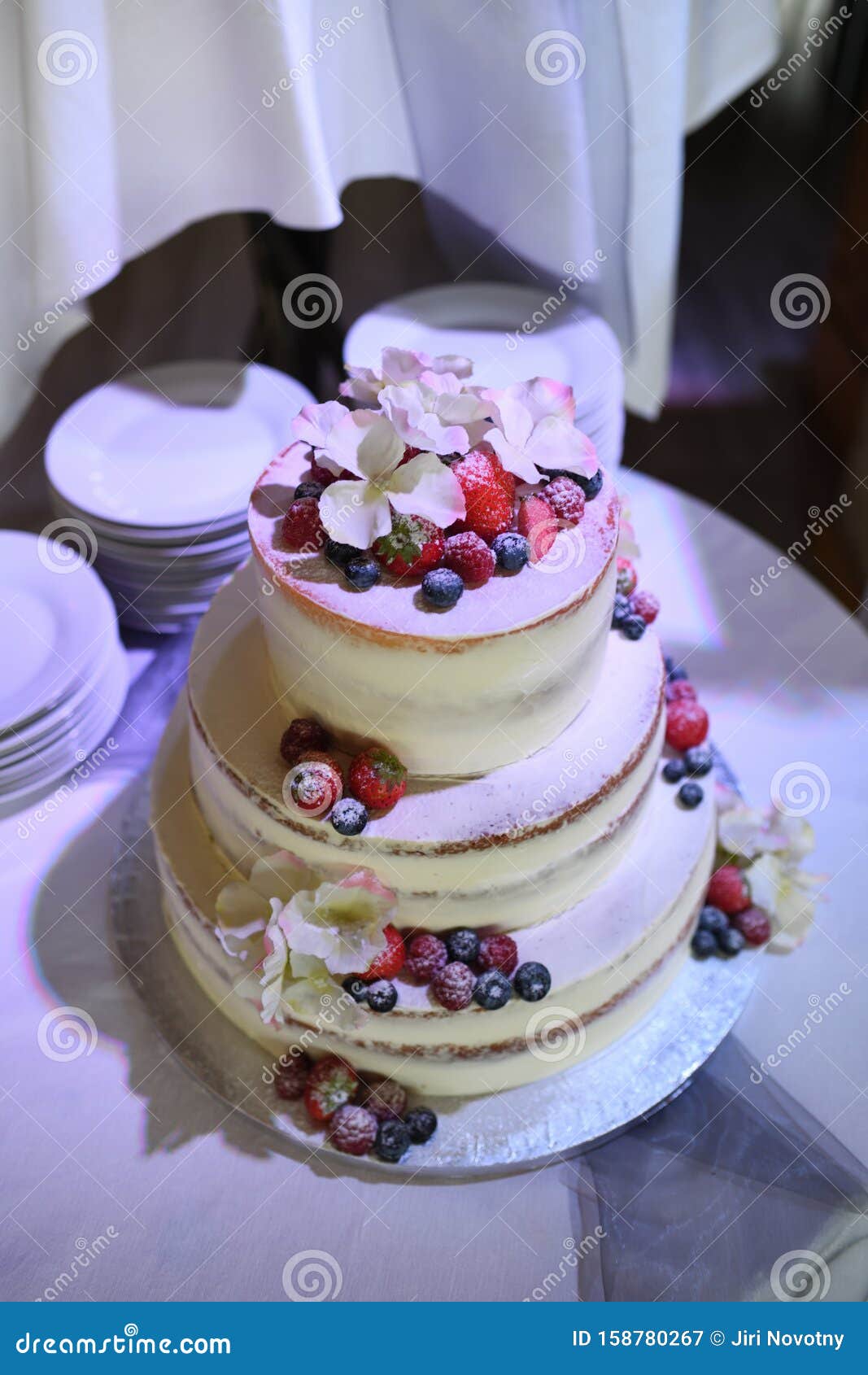 Big White Wedding Cake Whit Plates Stock Image - Image of sugar, fresh ...
