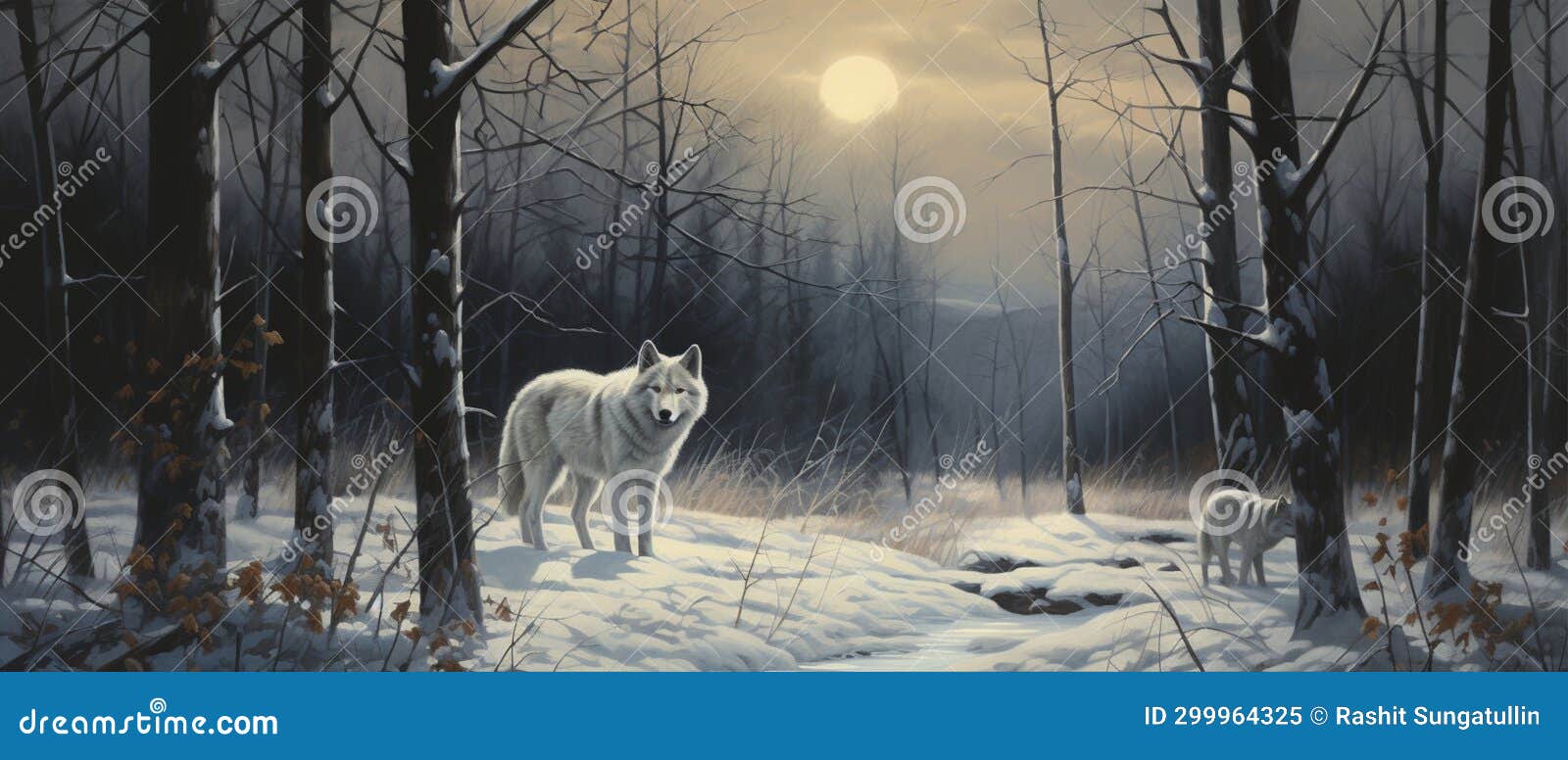 Big White Wolf in the Winter Forest at Dawn Stock Illustration ...