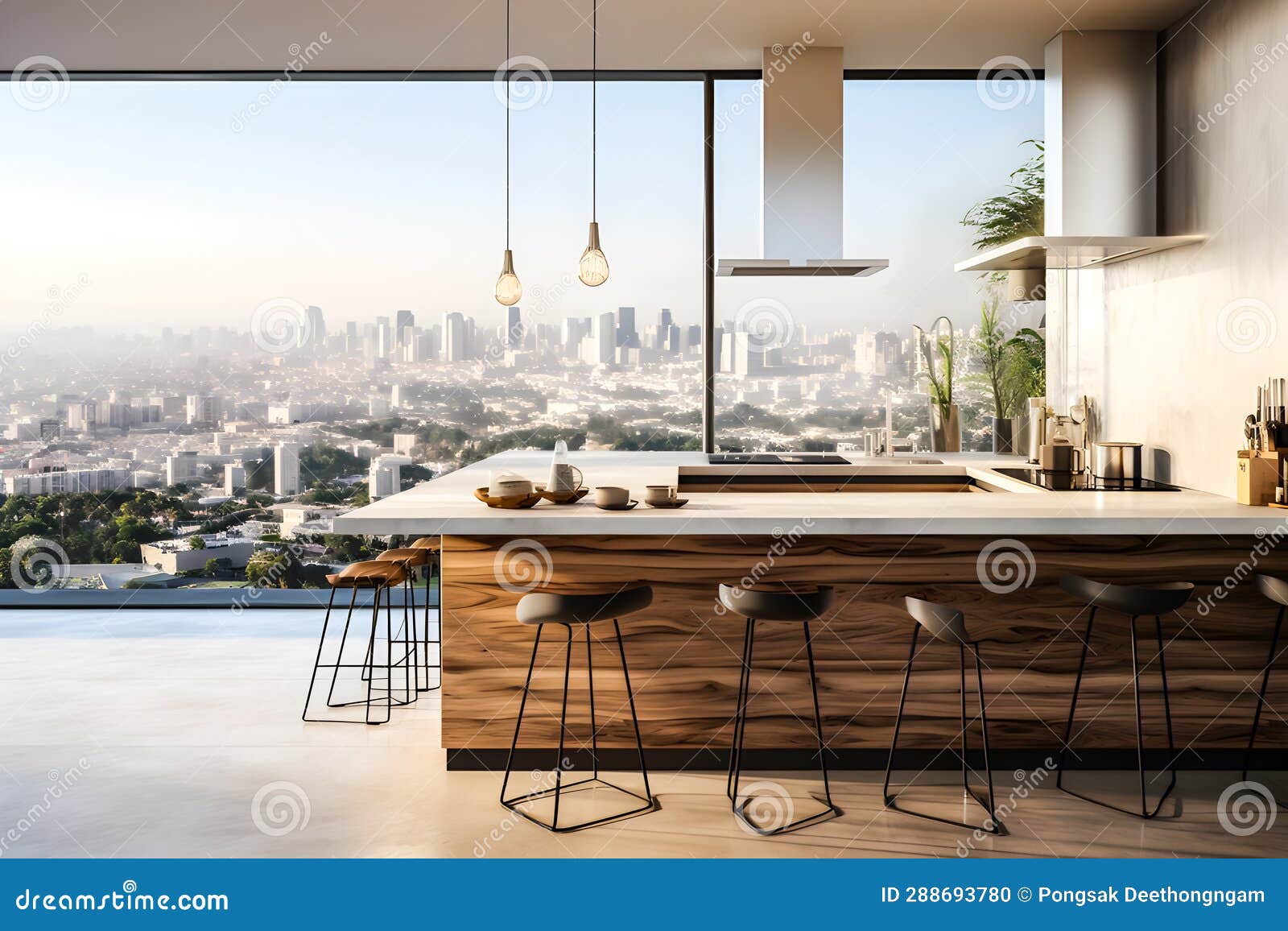 Big Wide and Height Modern Kitchen Design. Generative AI Stock ...