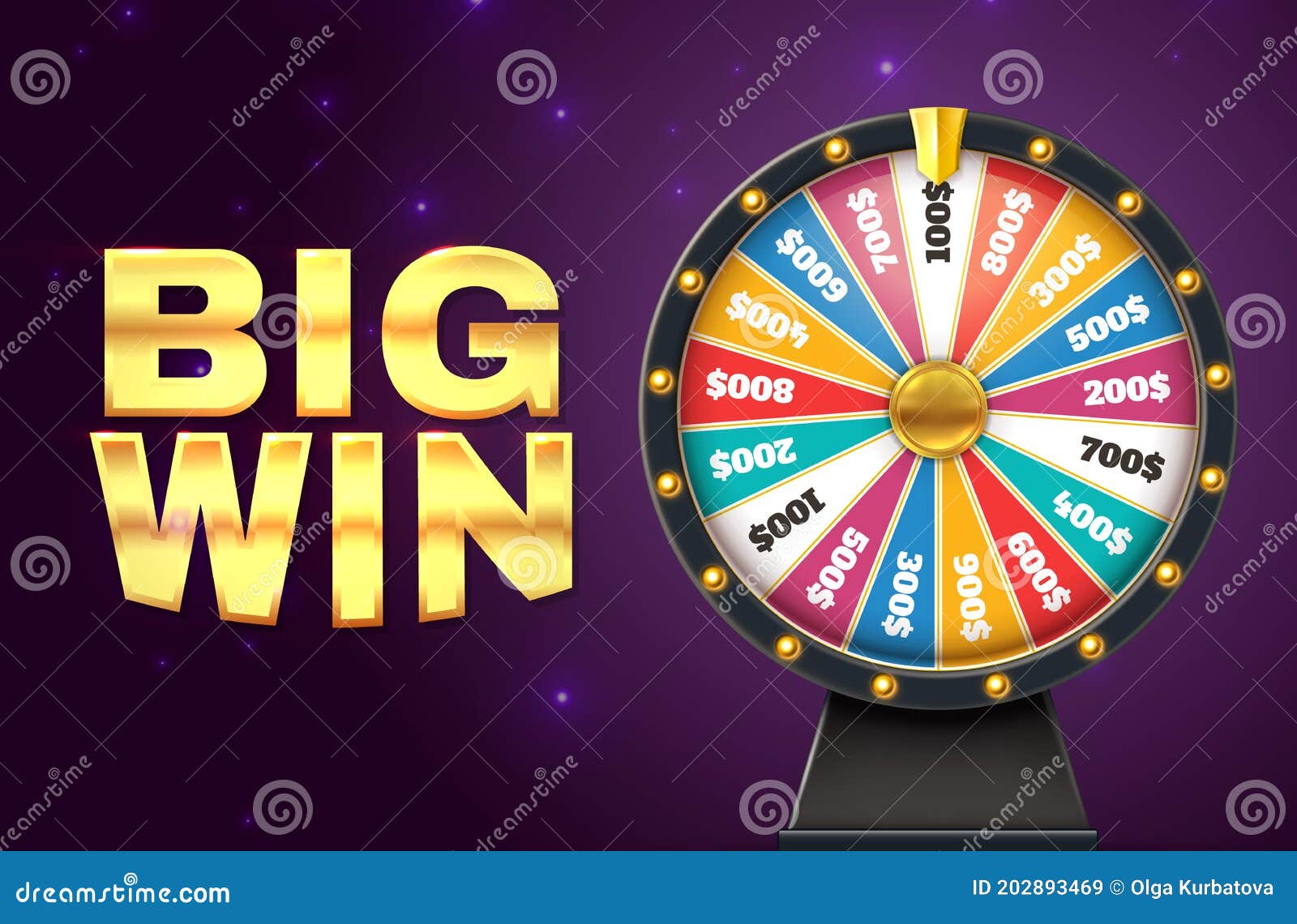 Big Win Banner Realistic Lottery Wheel Twisting Circle For Raffling Prizes On Starry
