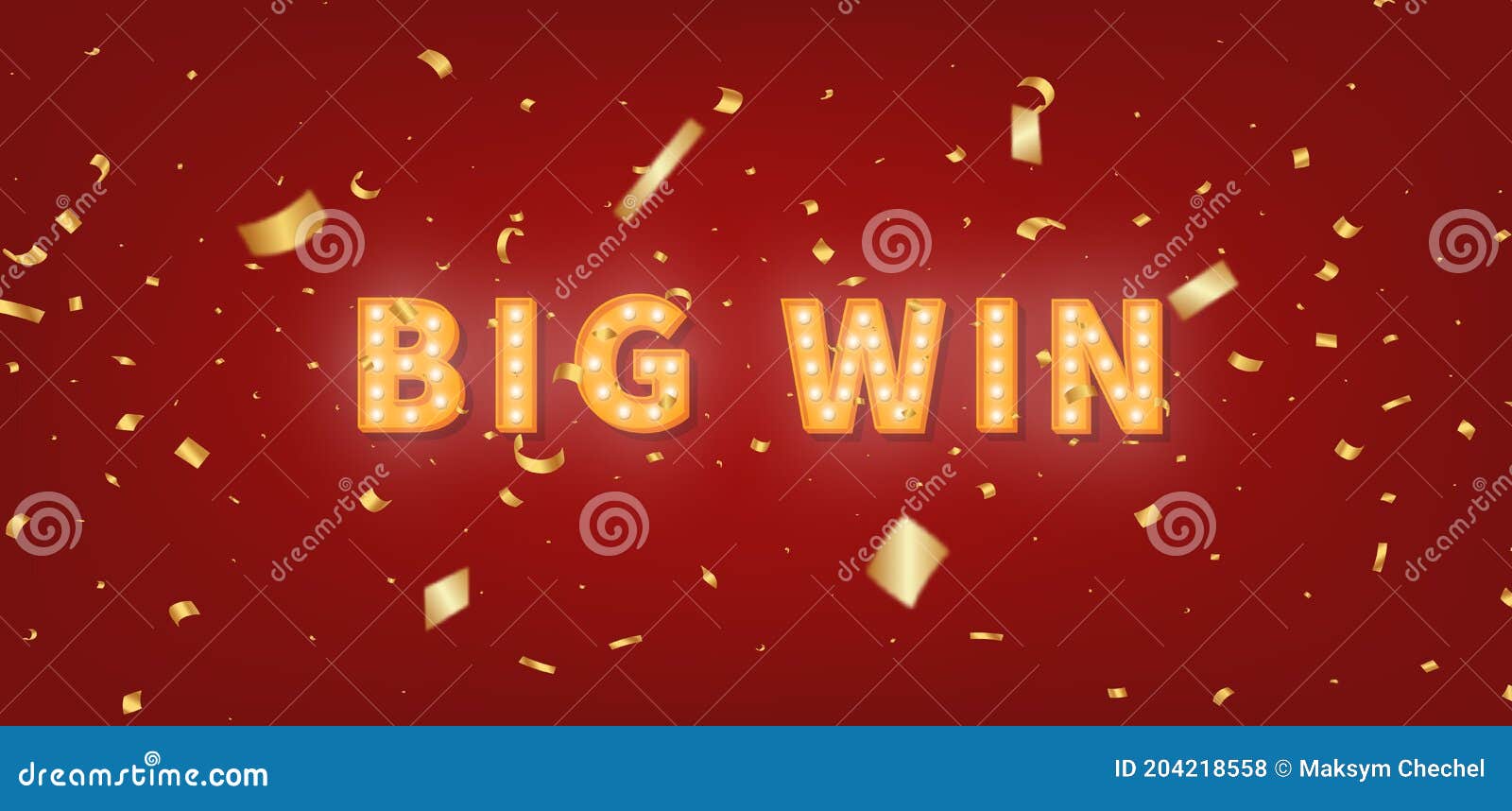 Big Win Gold Marquee Text. 3d Light Bulb Text and Confetti for Winner ...