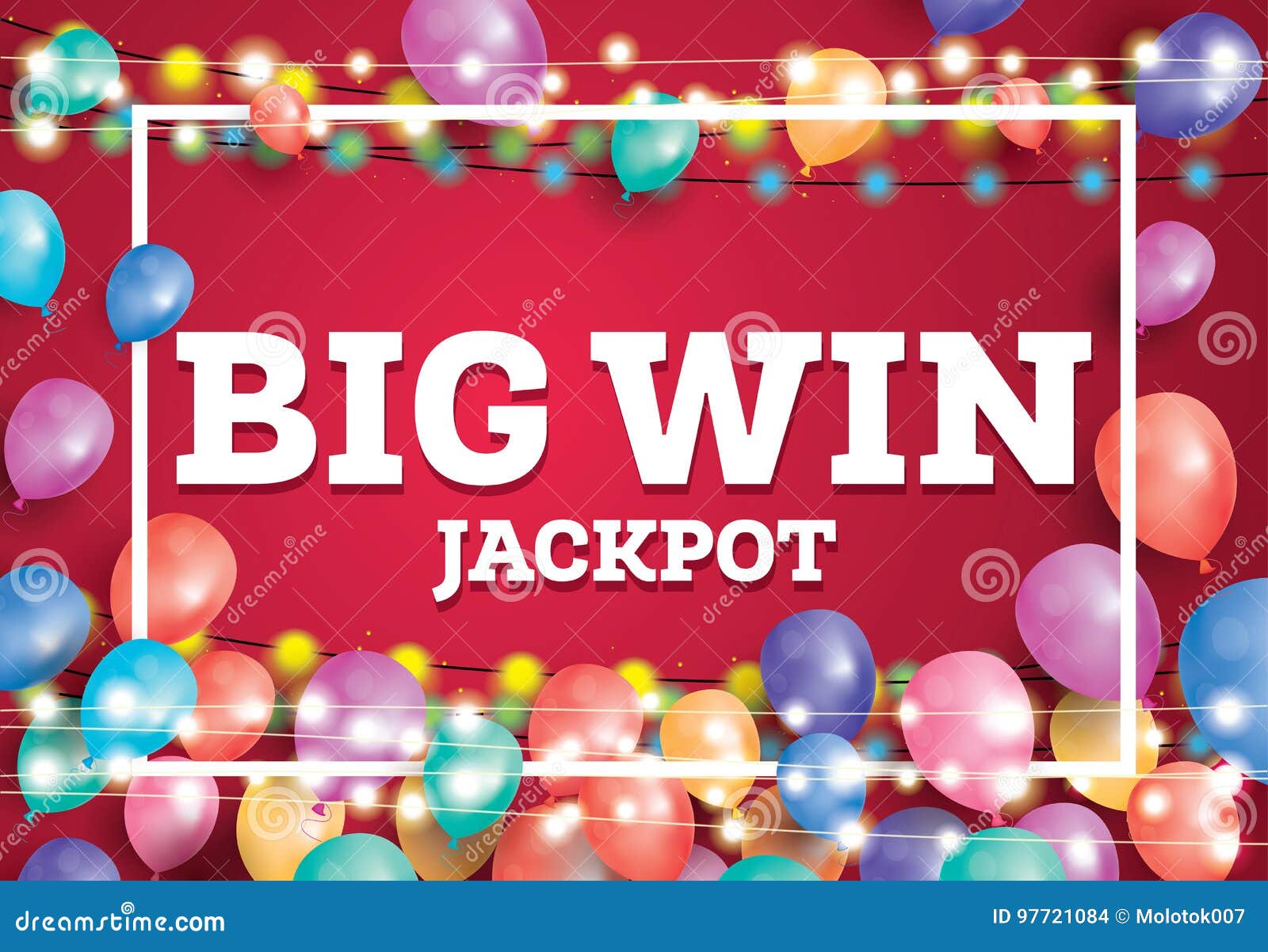Big Win Jackpot Banner with Flying Ballons and White Frame. Stock ...