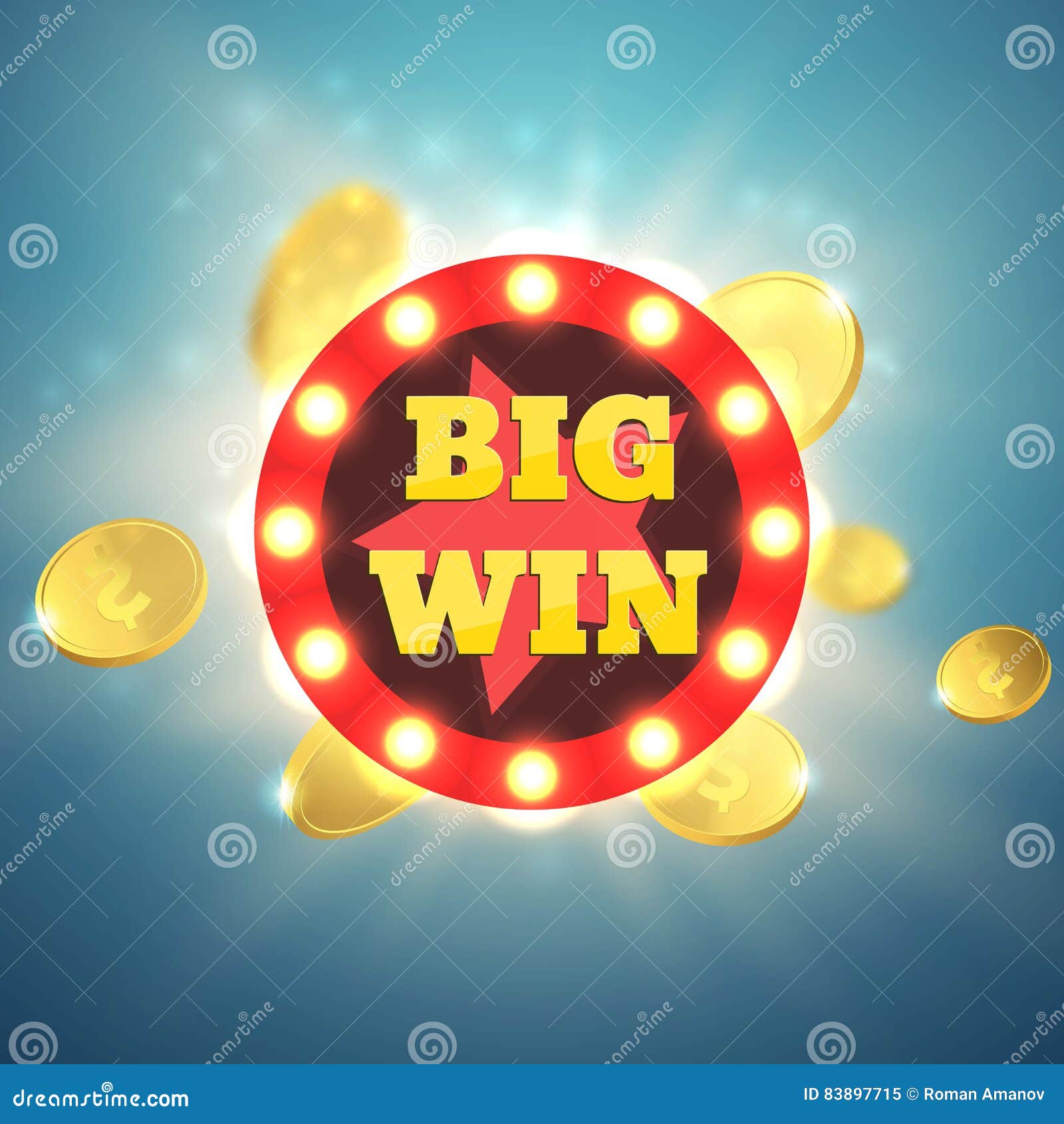 Big Win Retro Banner with Glowing Lamps. Vector Stock Vector ...