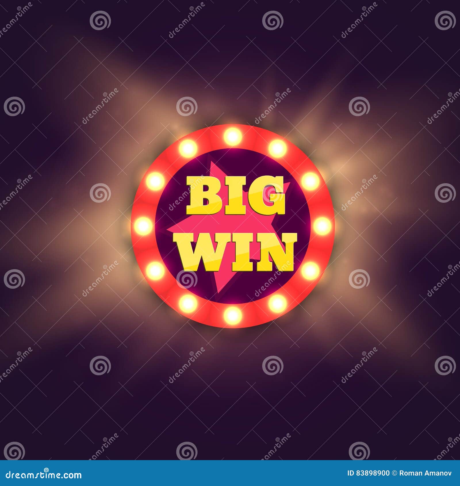Big Win Retro Banner with Glowing Lamps. Vector Stock Vector ...