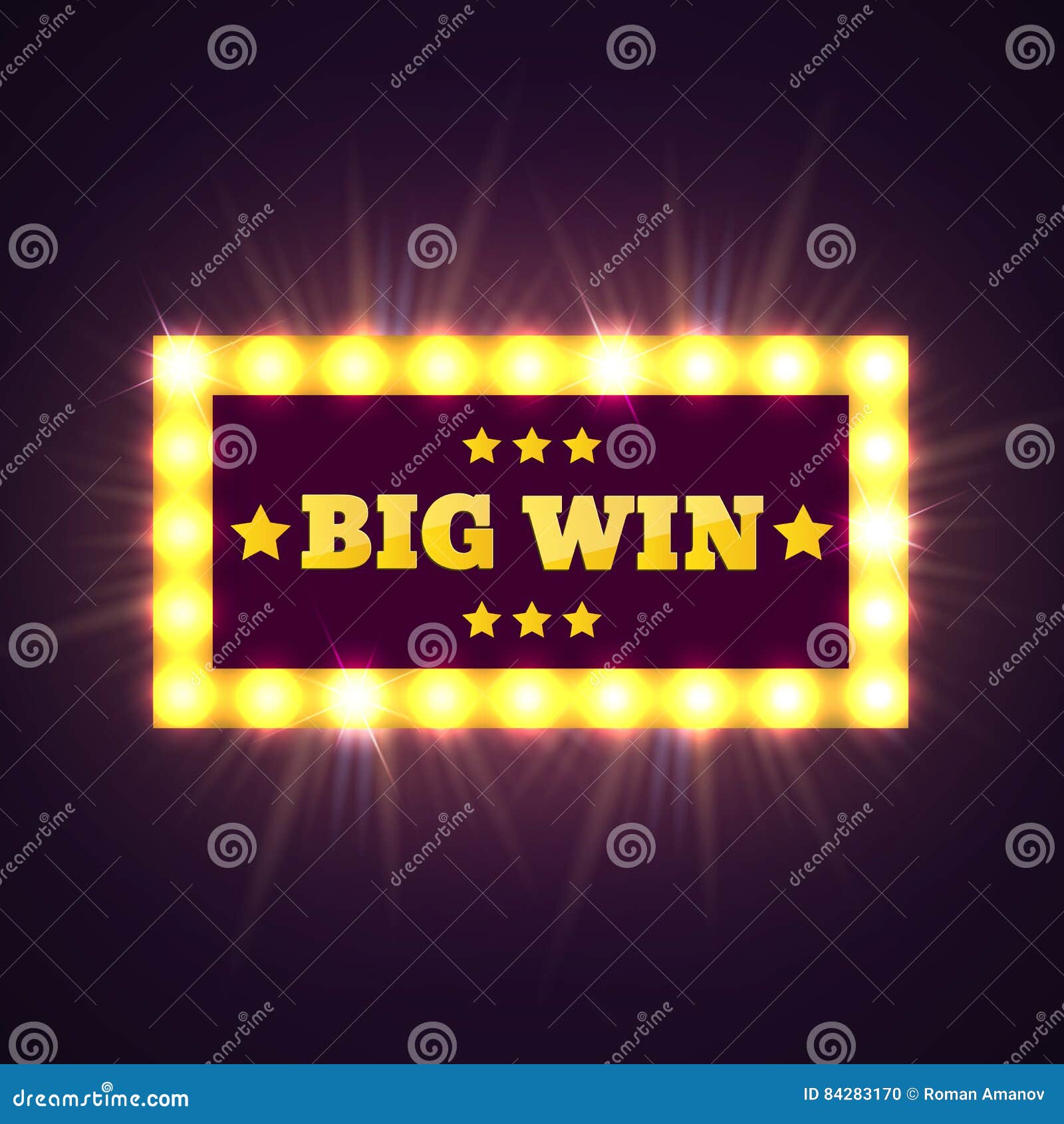 Big Win Retro Banner with Glowing Lamps. Vector Stock Vector ...