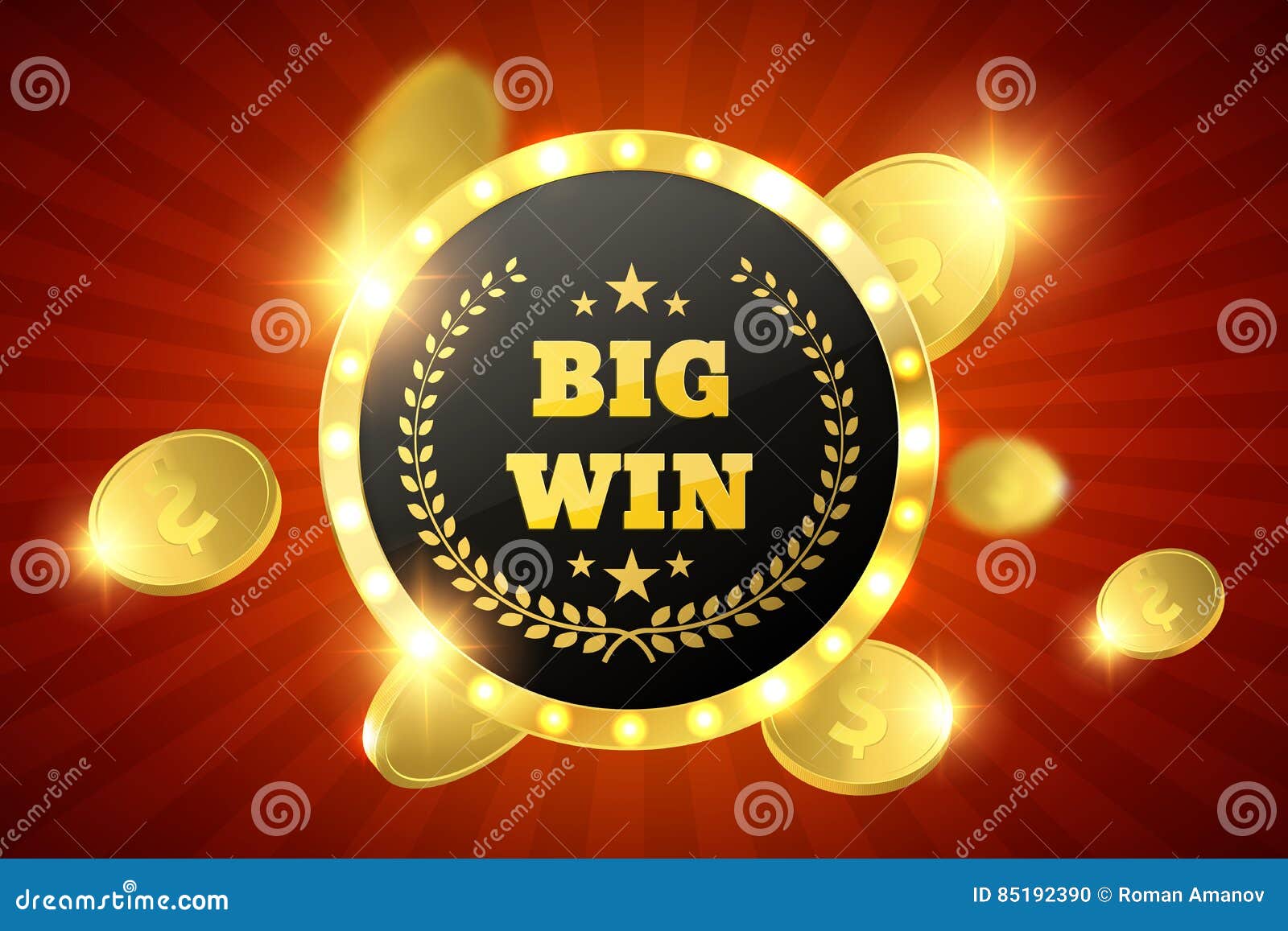 Big Win Retro Banner with Glowing Lamps. Vector Stock Vector ...