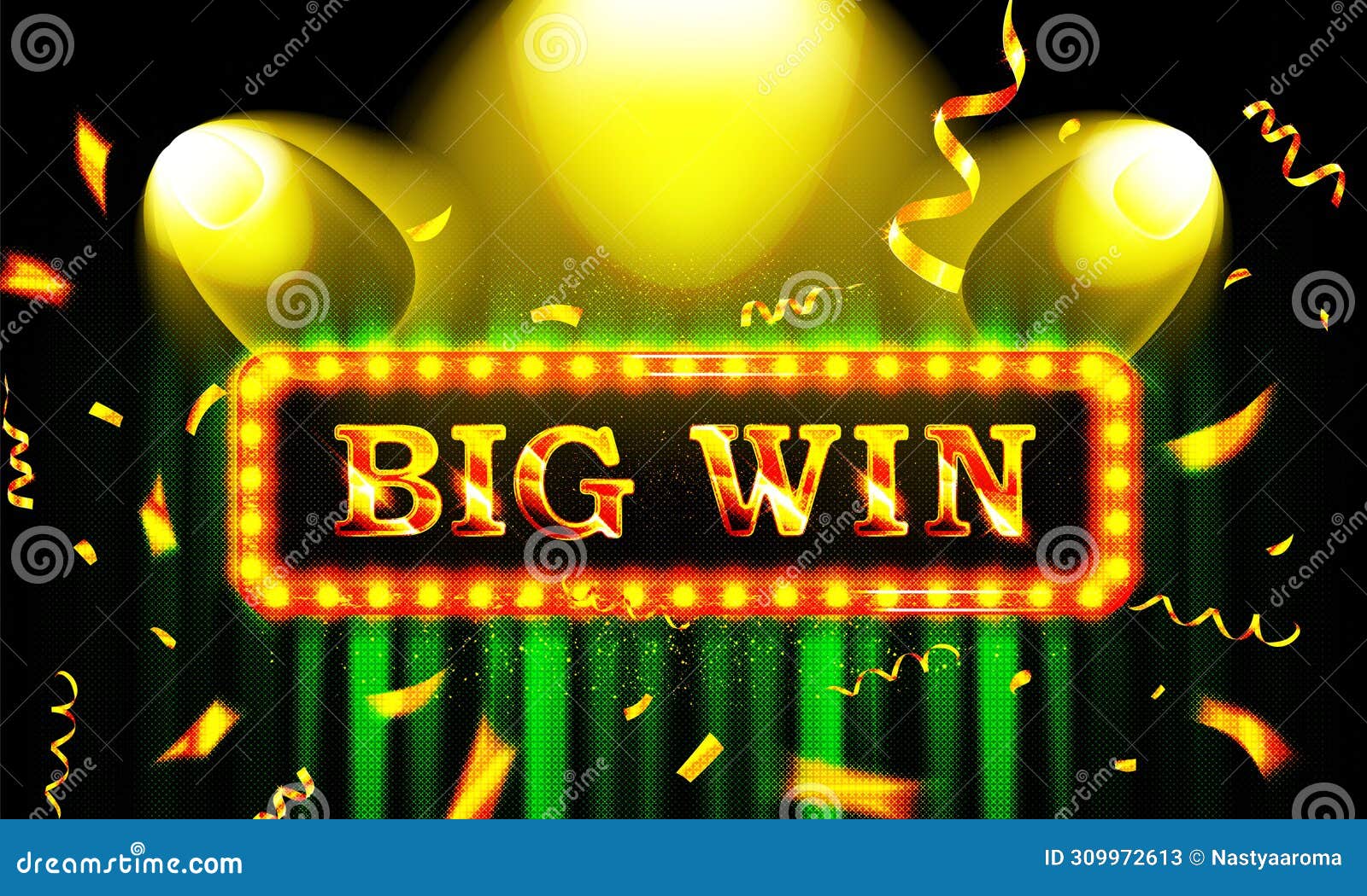 Big Win Word on Banner with Green Curtains Stock Vector - Illustration ...