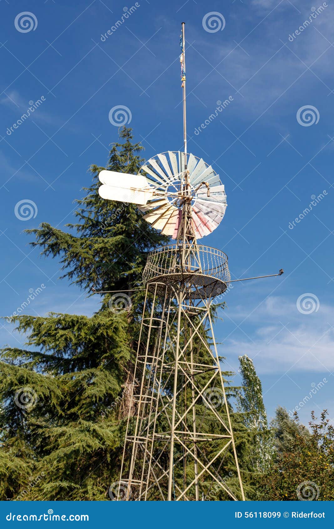 Big windmill and a pine stock image. Image of peaceful - 56118099