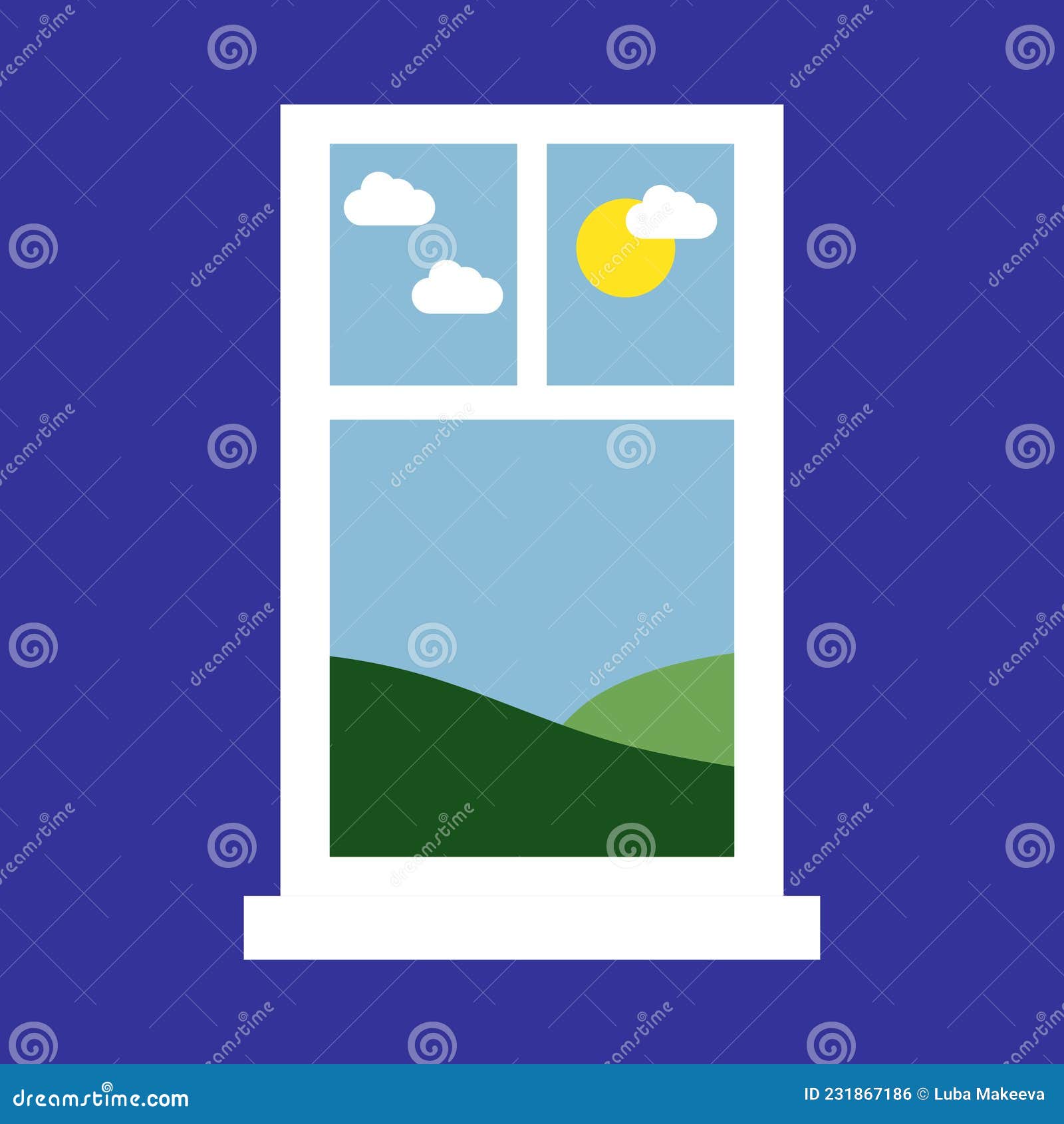Big Window with Beautiful Scenery Outside. Two Windows Vector ...