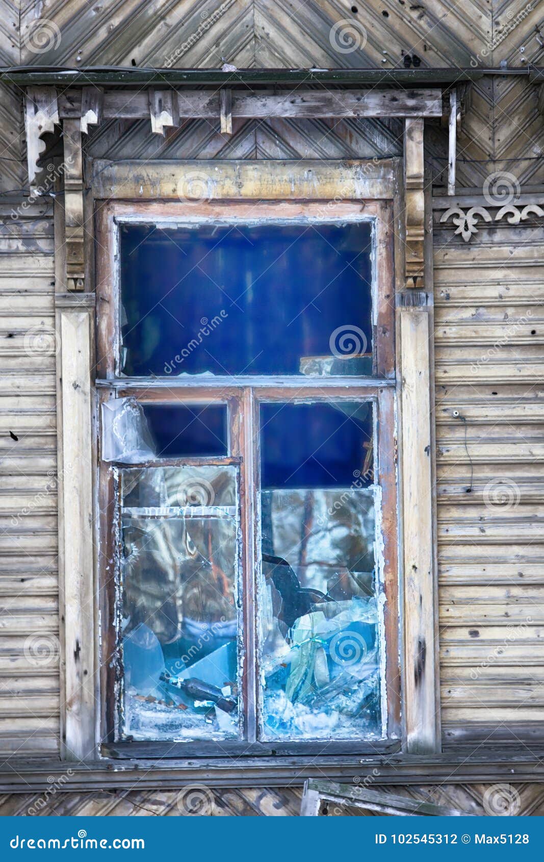 Big Window with Blue Glass Destruction Stock Photo - Image of house ...
