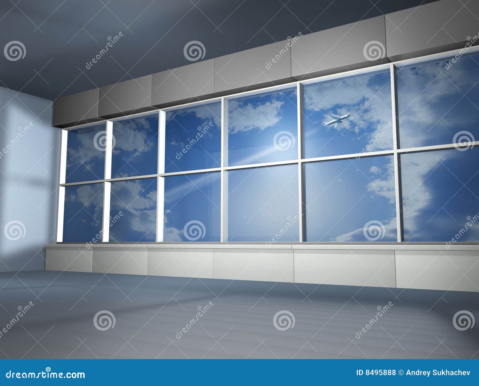 Big window and fly plane stock illustration. Illustration of build ...