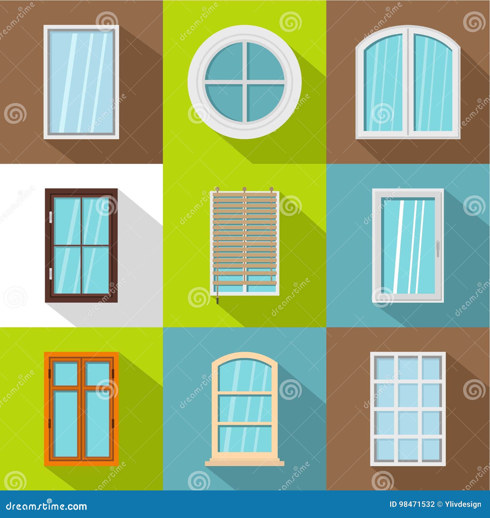 Big Window Icons Set, Flat Style Stock Vector - Illustration of ...