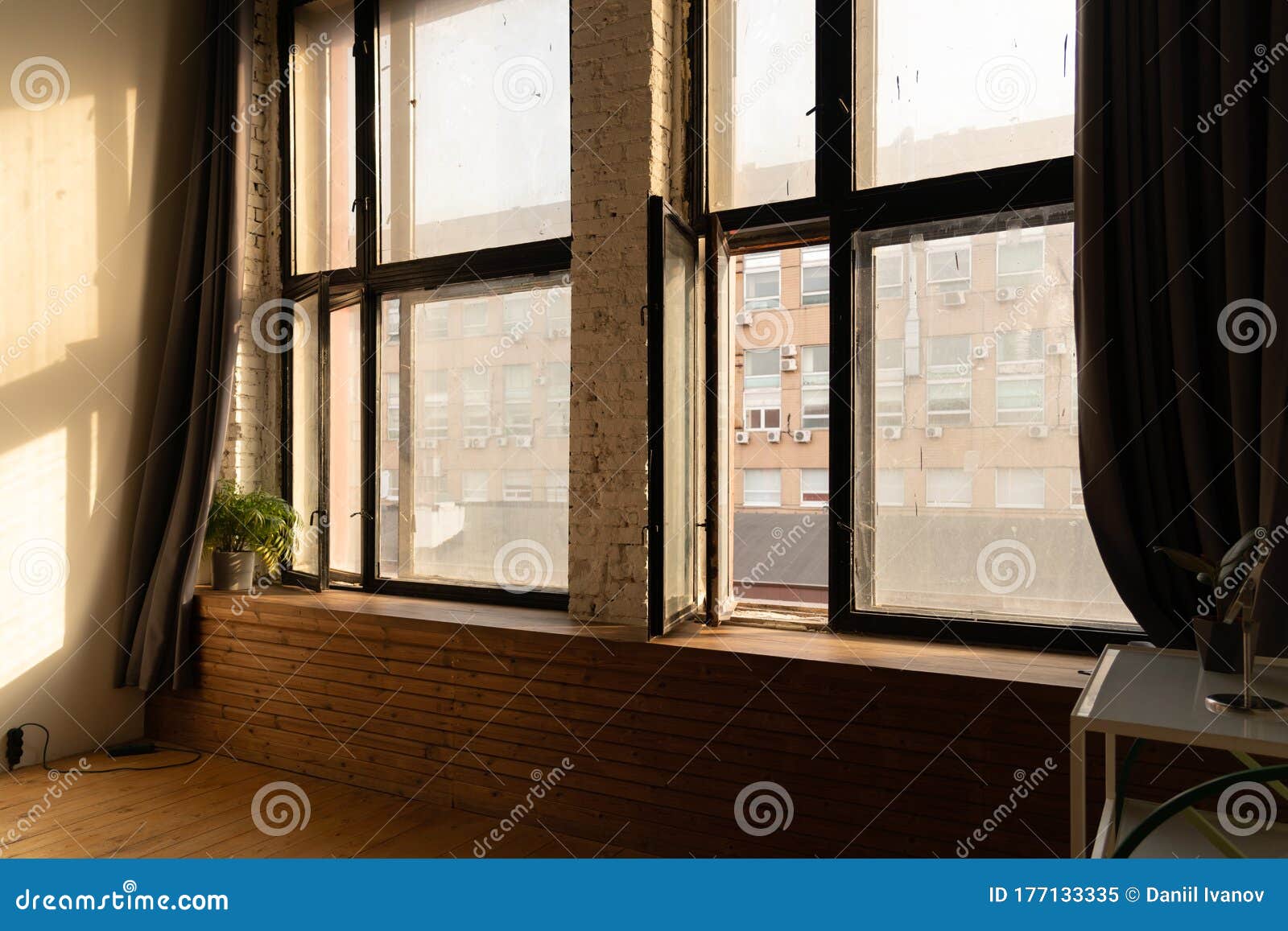 Big window in old loft stock image. Image of ceiling - 177133335