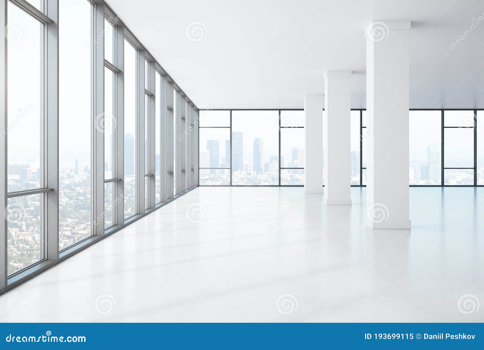 Big Window Spacious Hall with Concrete Columns Stock Illustration ...