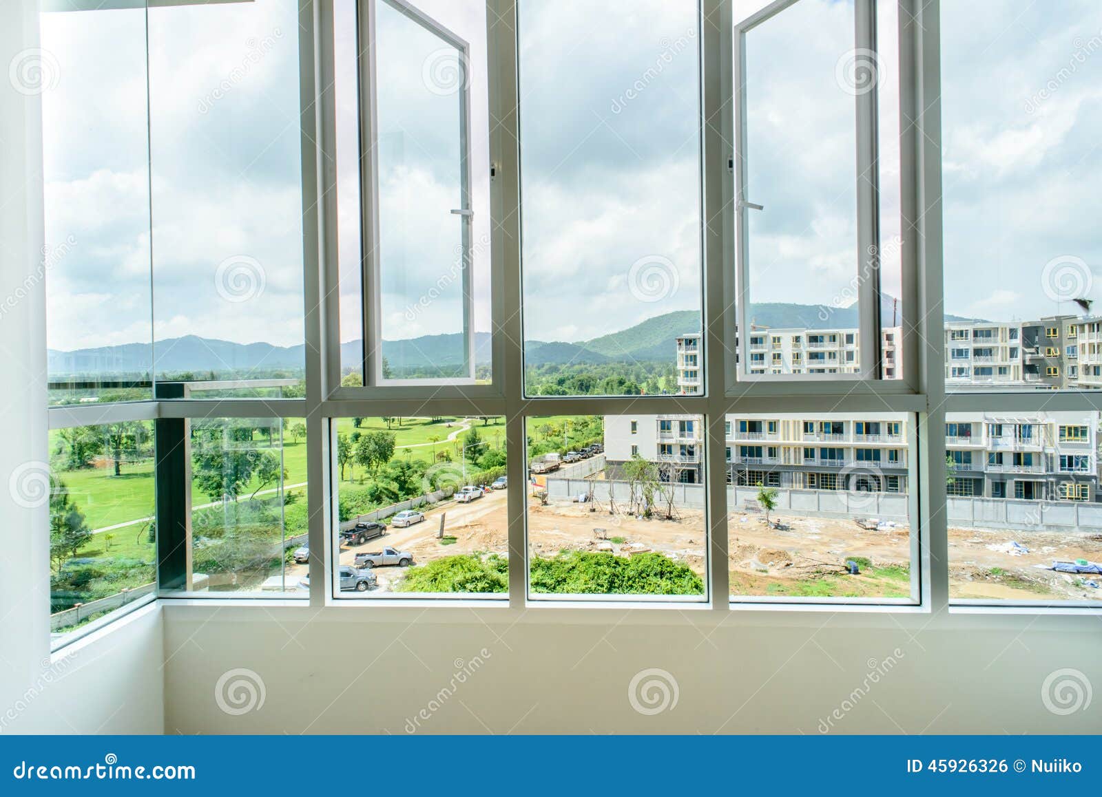 Big Windows Facing To New Construction Building. Stock Photo - Image ...