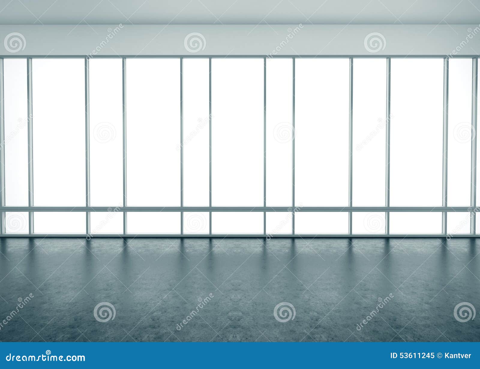 Big Windows in Office Interior. 3d Rendering Stock Illustration ...