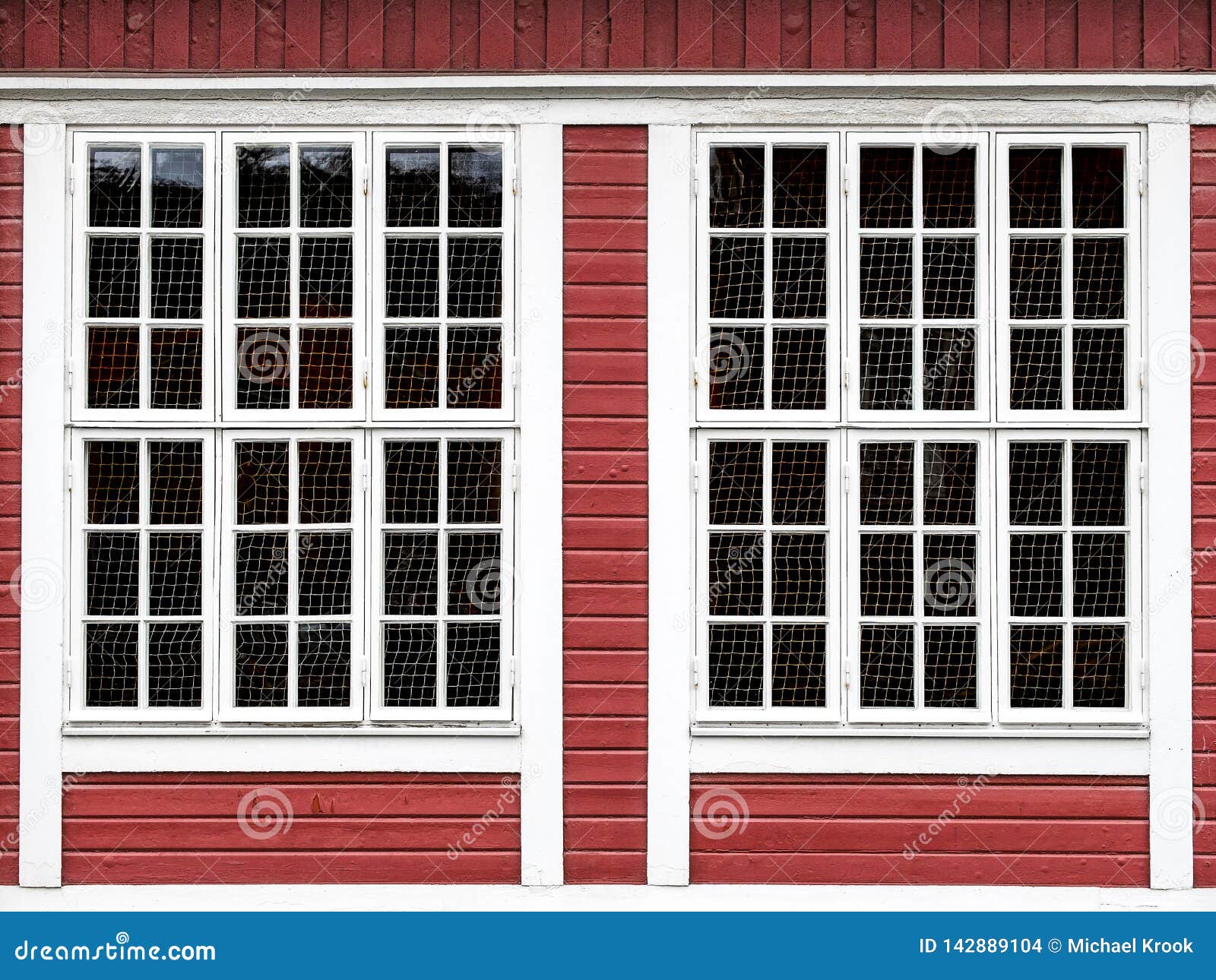 Big Windows on a Red Wooden Wall Stock Photo - Image of house, windows ...