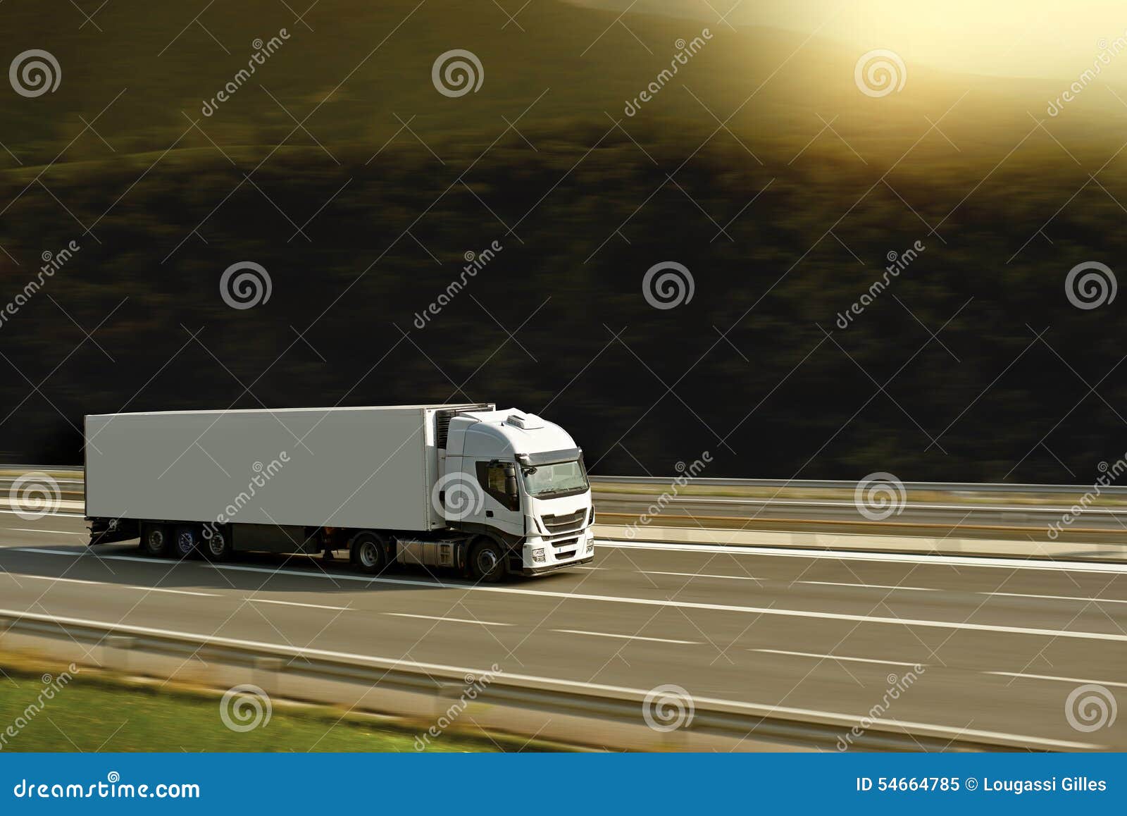 Big Withe Semi Truck on Highway with Sunlight Stock Image - Image of ...