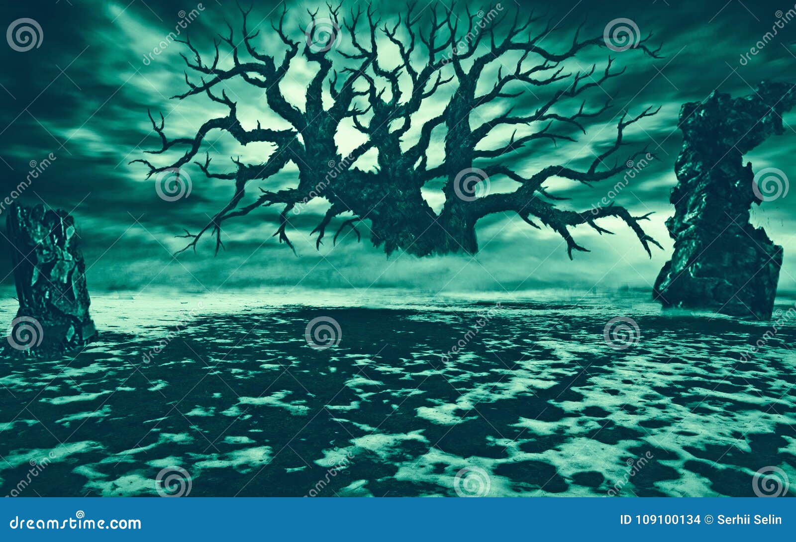 Big Withered Tree in a Clearing with Ruins Stock Photo - Image of ...