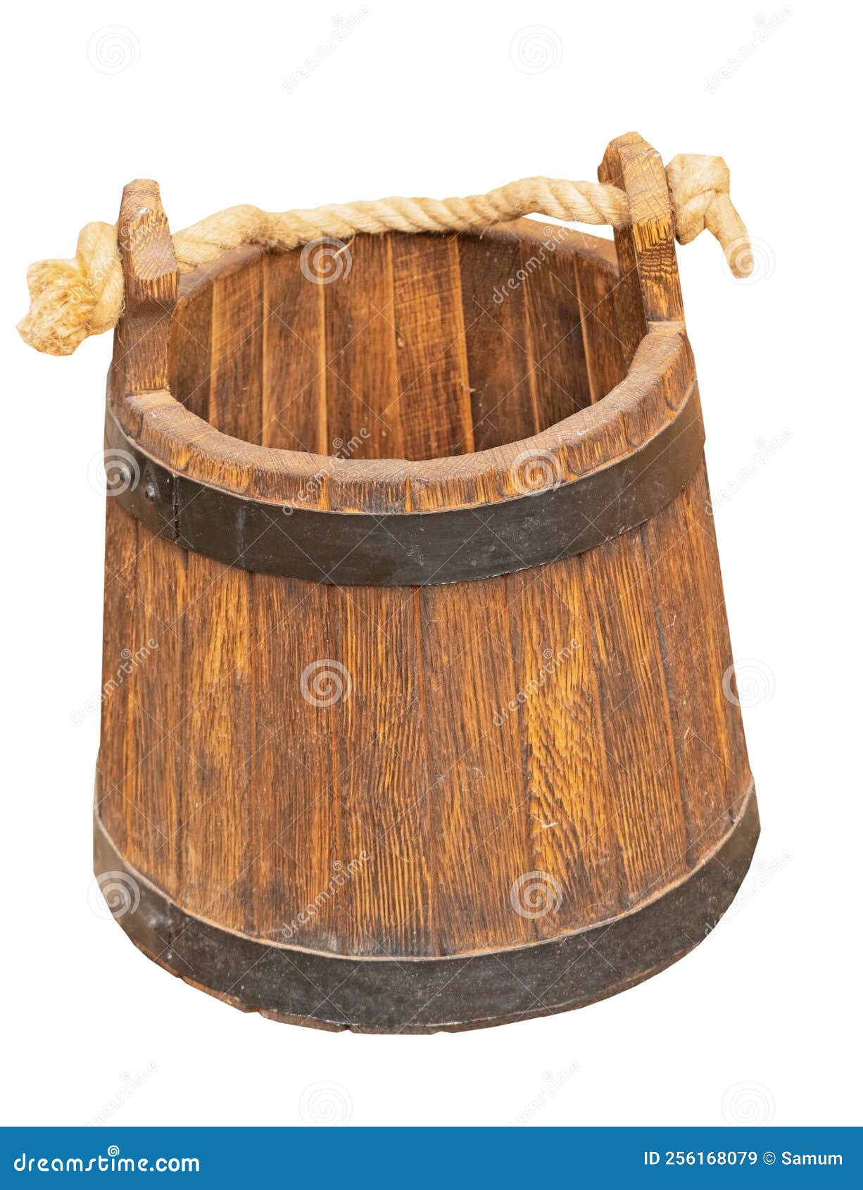 Big wooden bucket on white stock image. Image of wood - 256168079