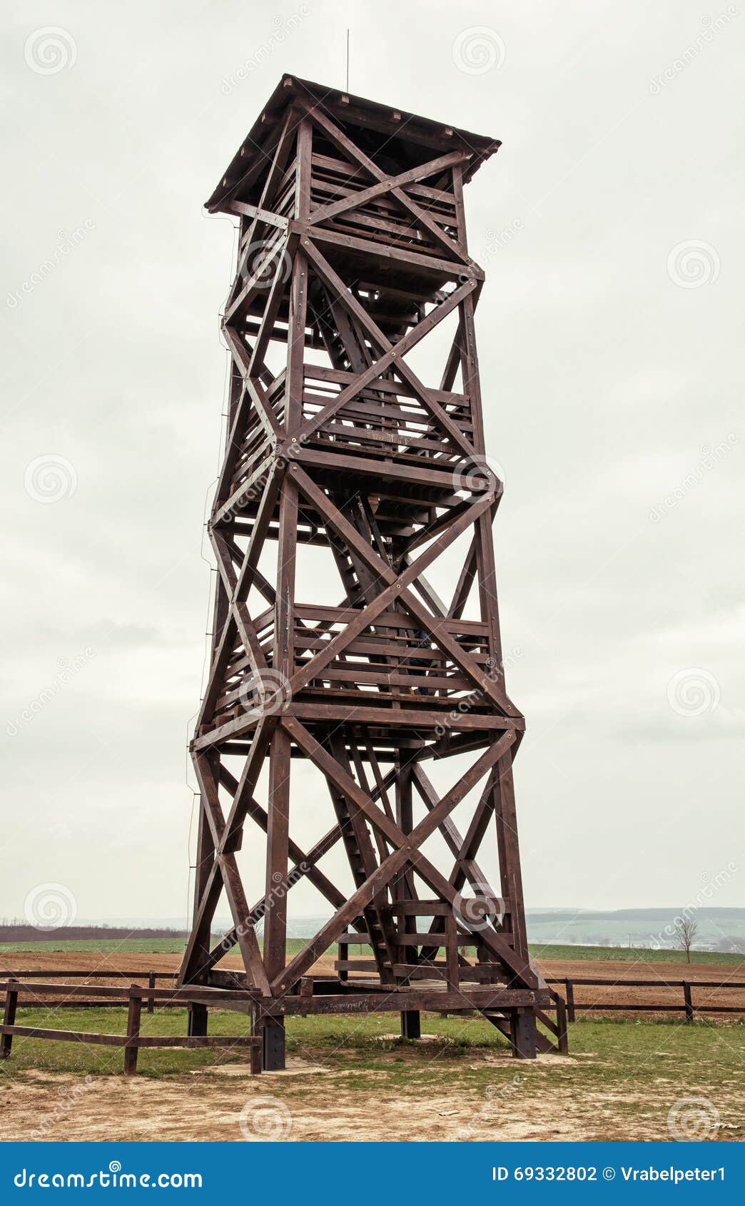 Big wooden lookout tower stock photo. Image of area, high - 69332802