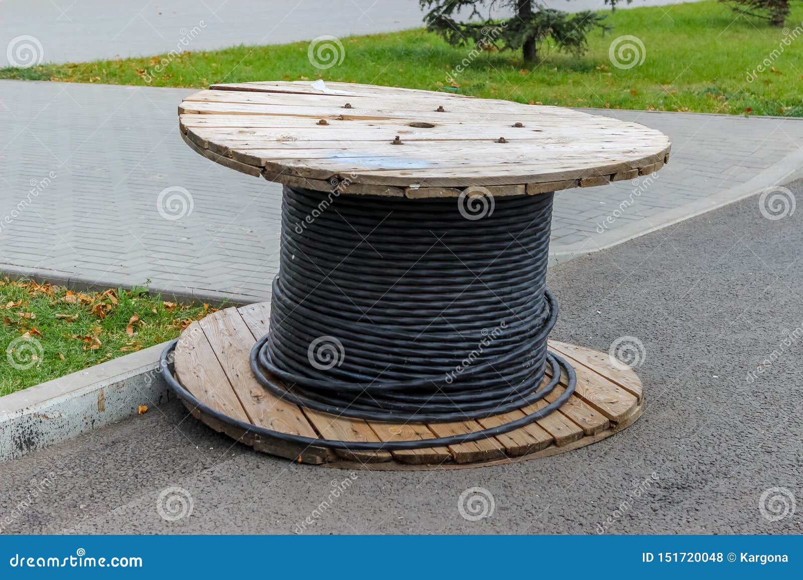 A Big Wooden Reel for a Shielded Electrical Cable Stock Photo - Image ...