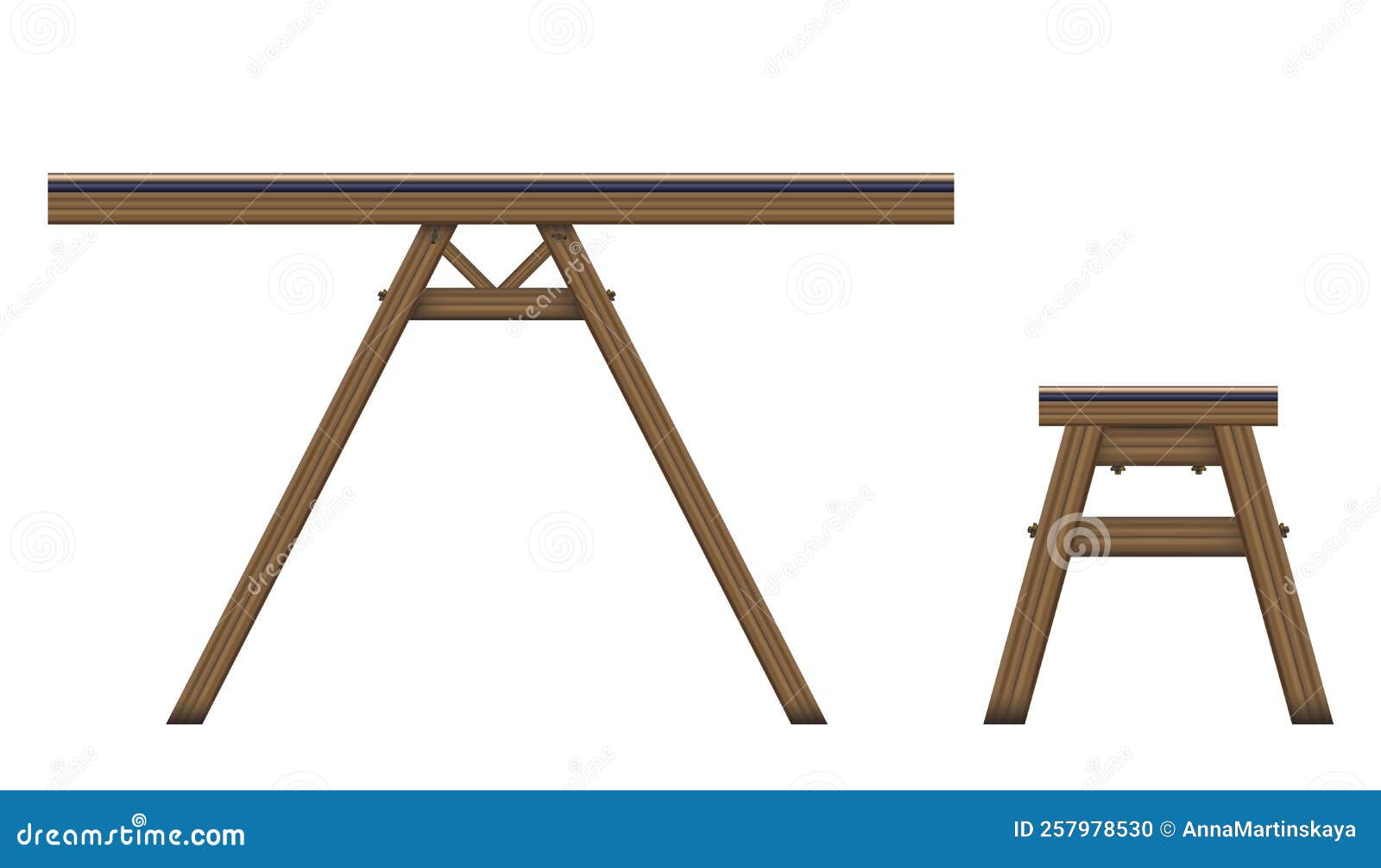 Big Wooden Table with Chair. Front View Stock Vector - Illustration of ...