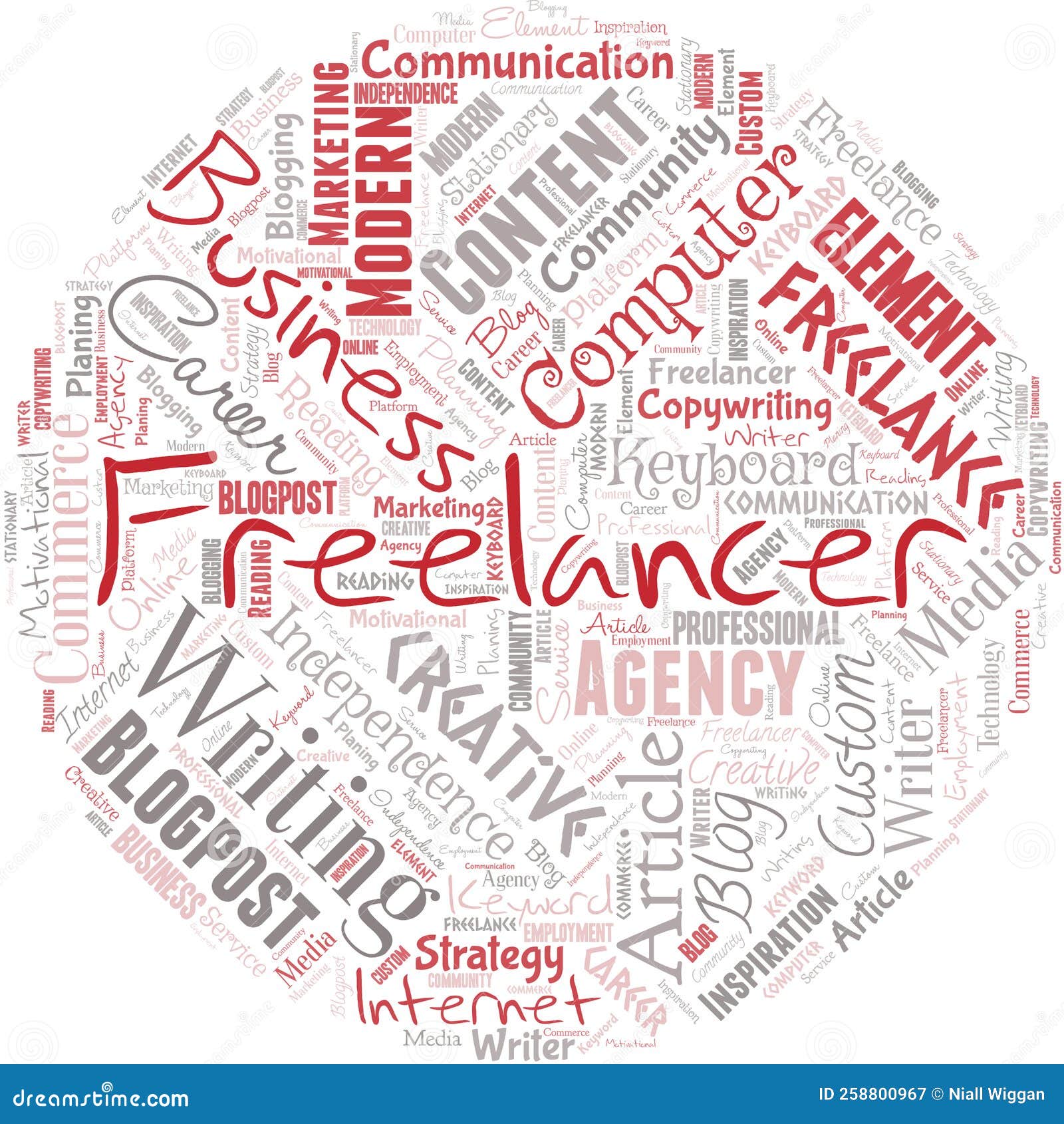 Big Word Cloud in the Shape of Circle with Word Freelancer. Person Who ...