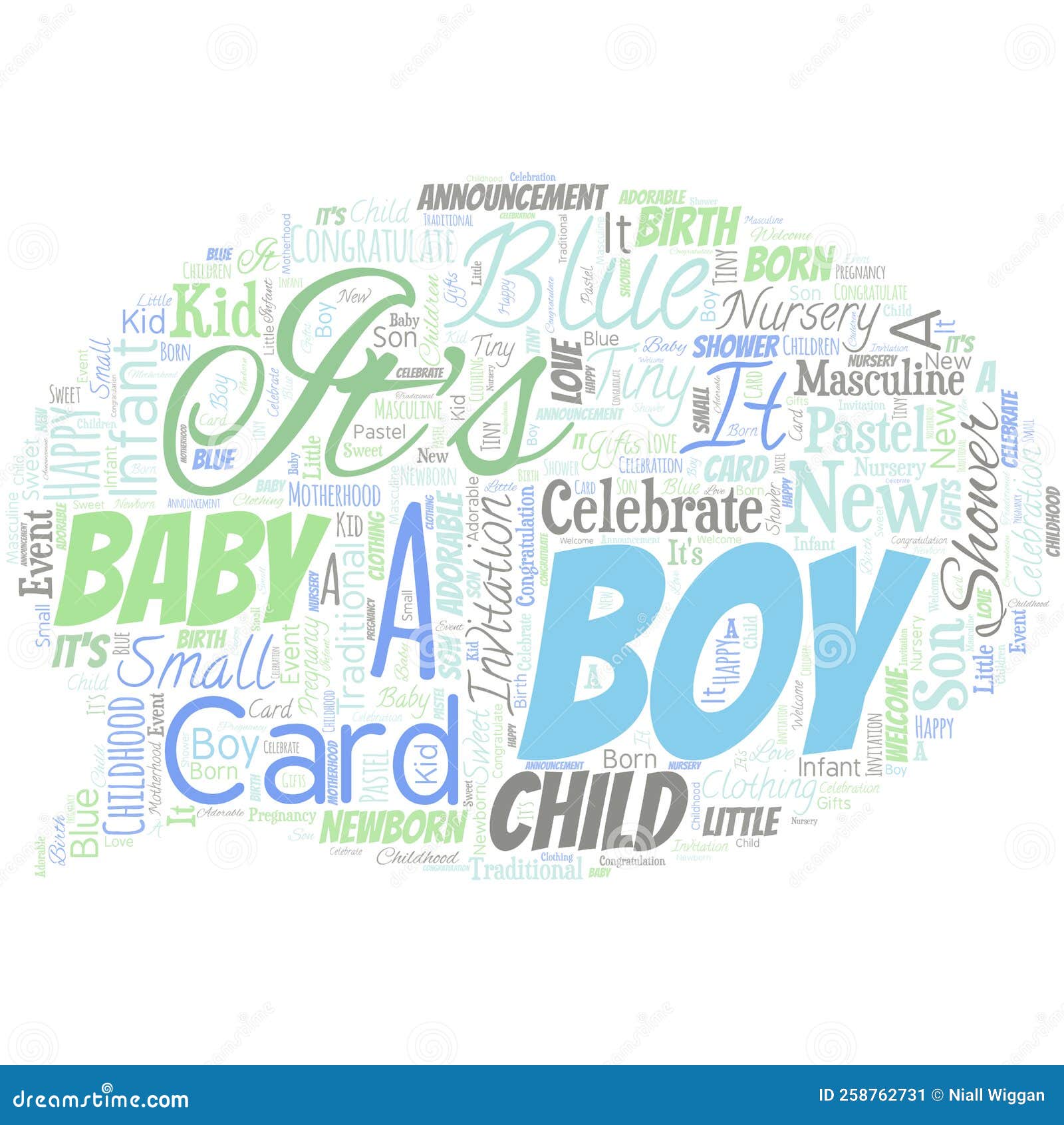 Big Word Cloud in the Shape of Speech Bubble with Words it S a Boy ...
