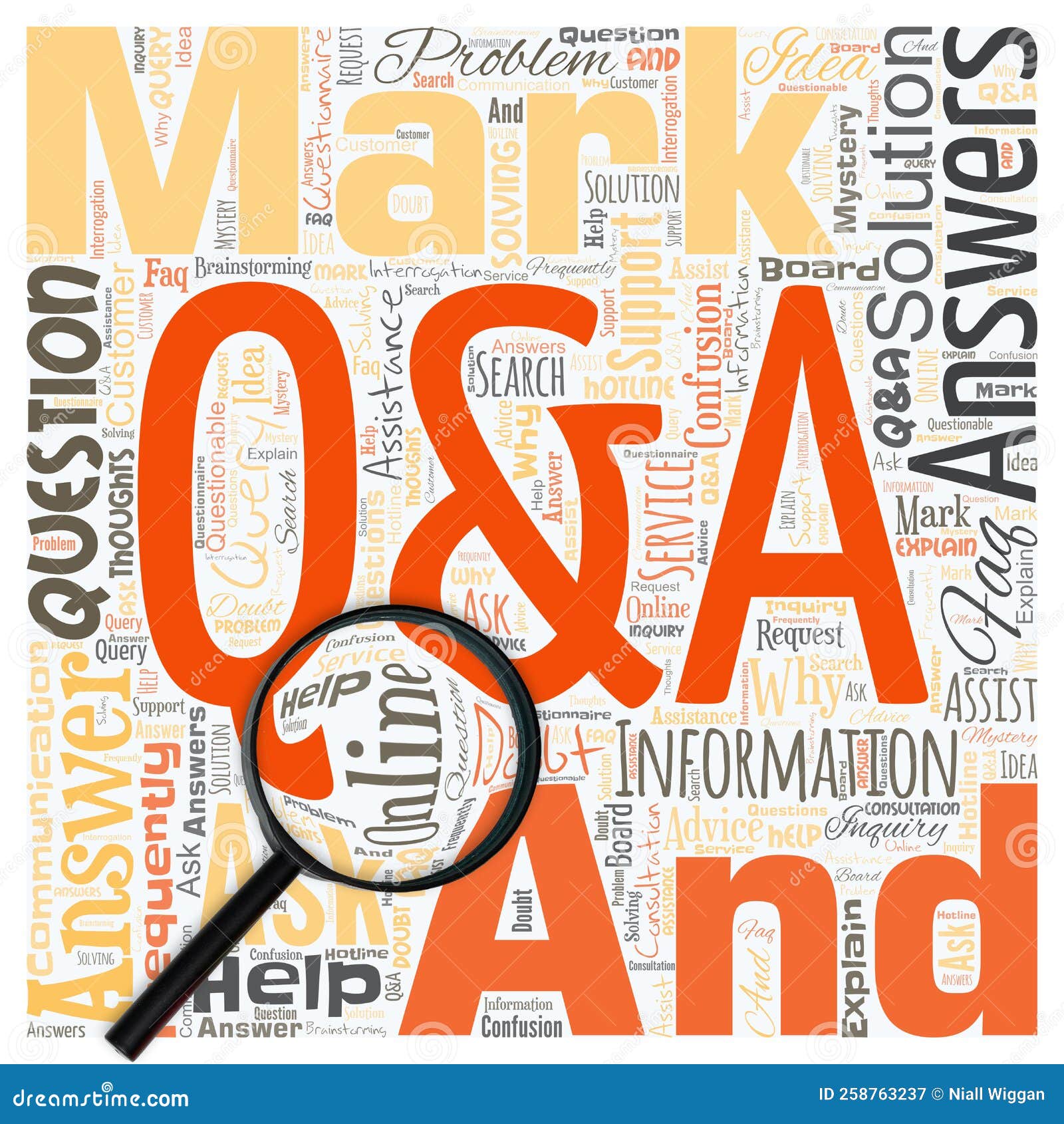 Big Word Cloud in the Shape of Square with Magnifying Glass with Words ...