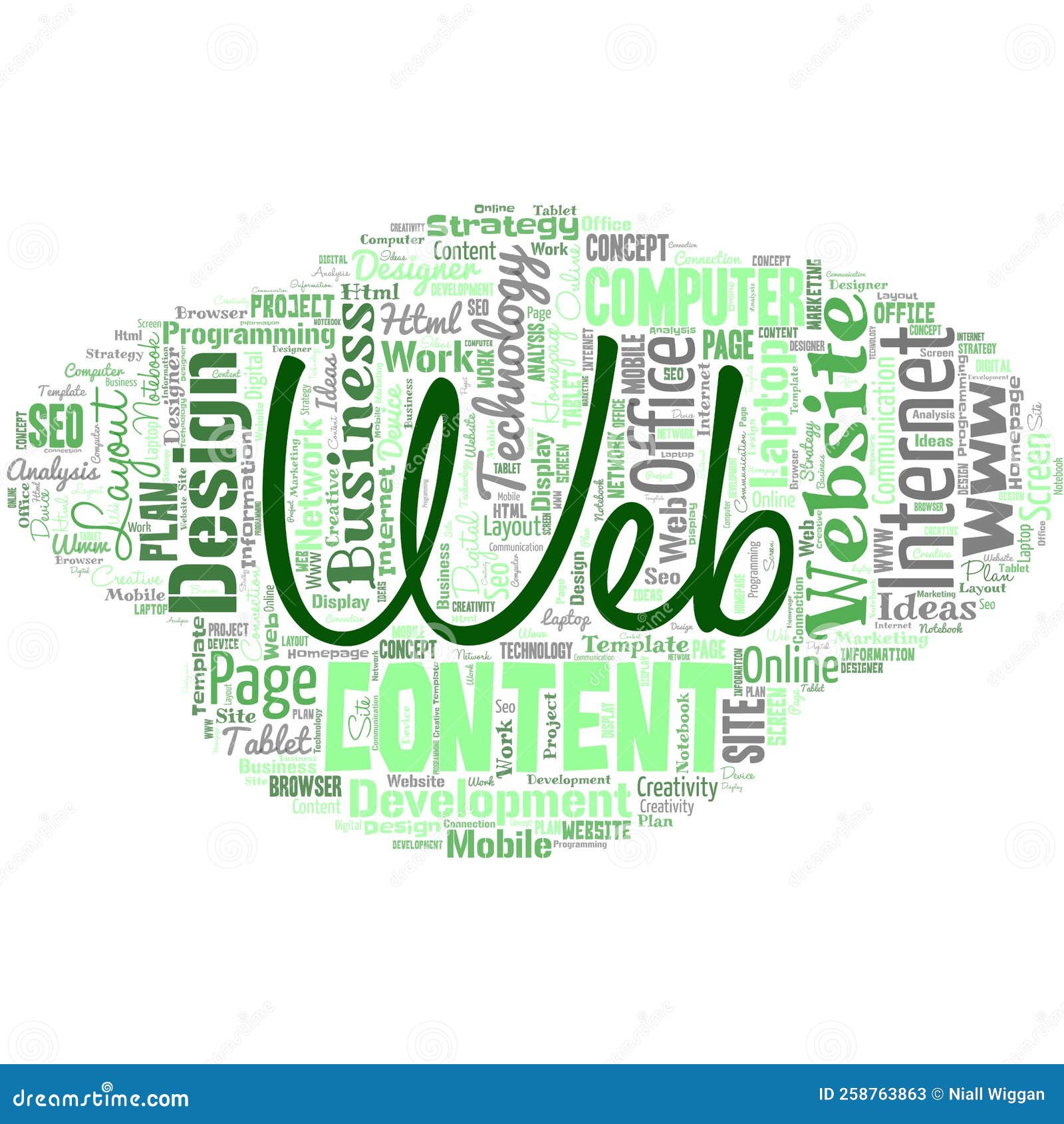 Big Word Cloud in the Shape of UFO with Word WEB. a System of Internet ...