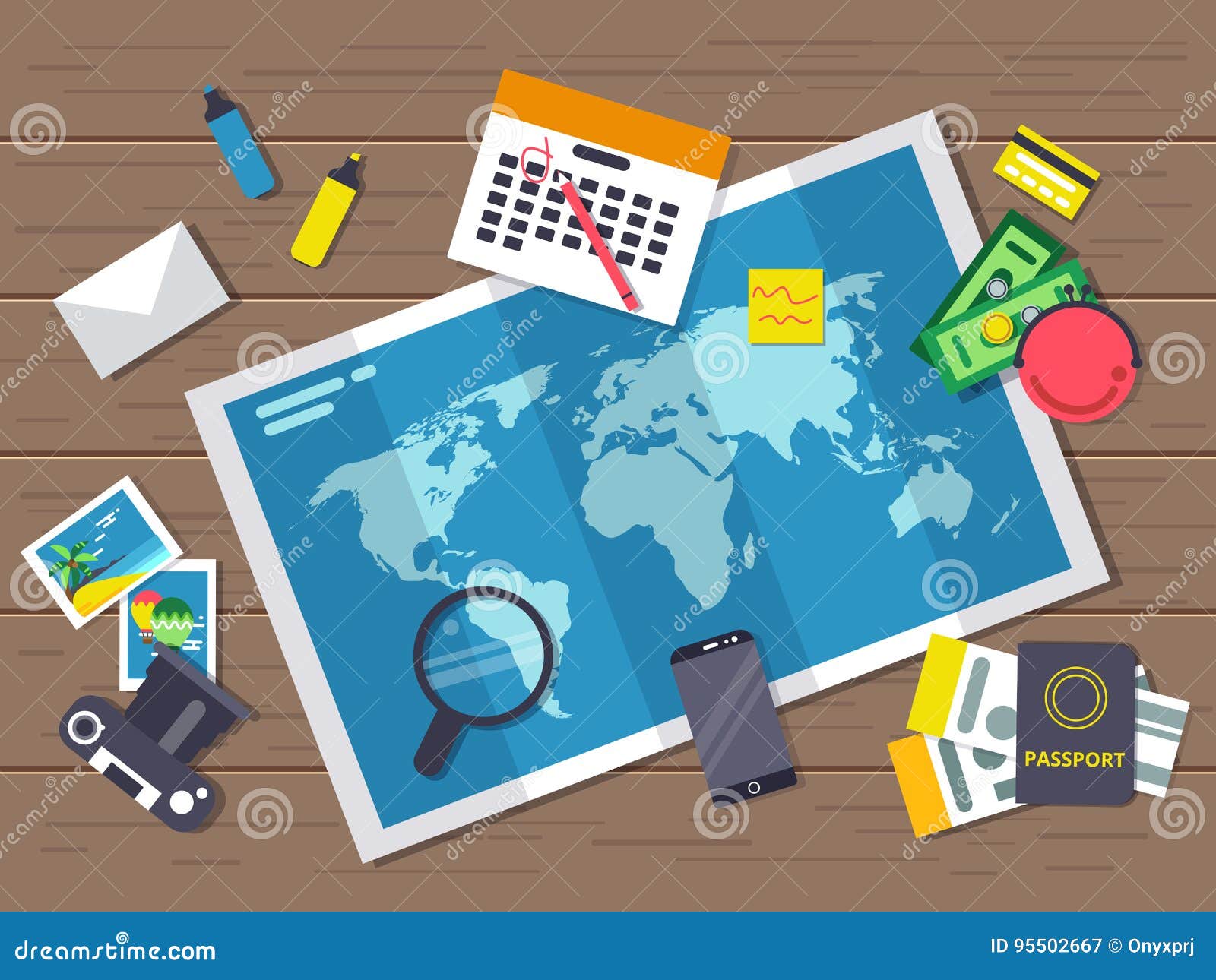 Big World Map With Different Traveling Elements On It. Planning Of ...