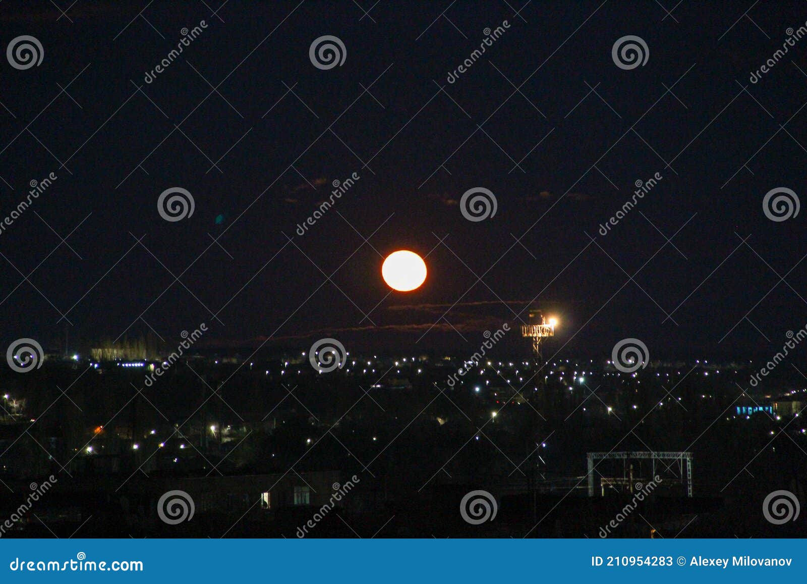 Big Yellow Moon Over Night City Stock Image - Image of astronomy ...