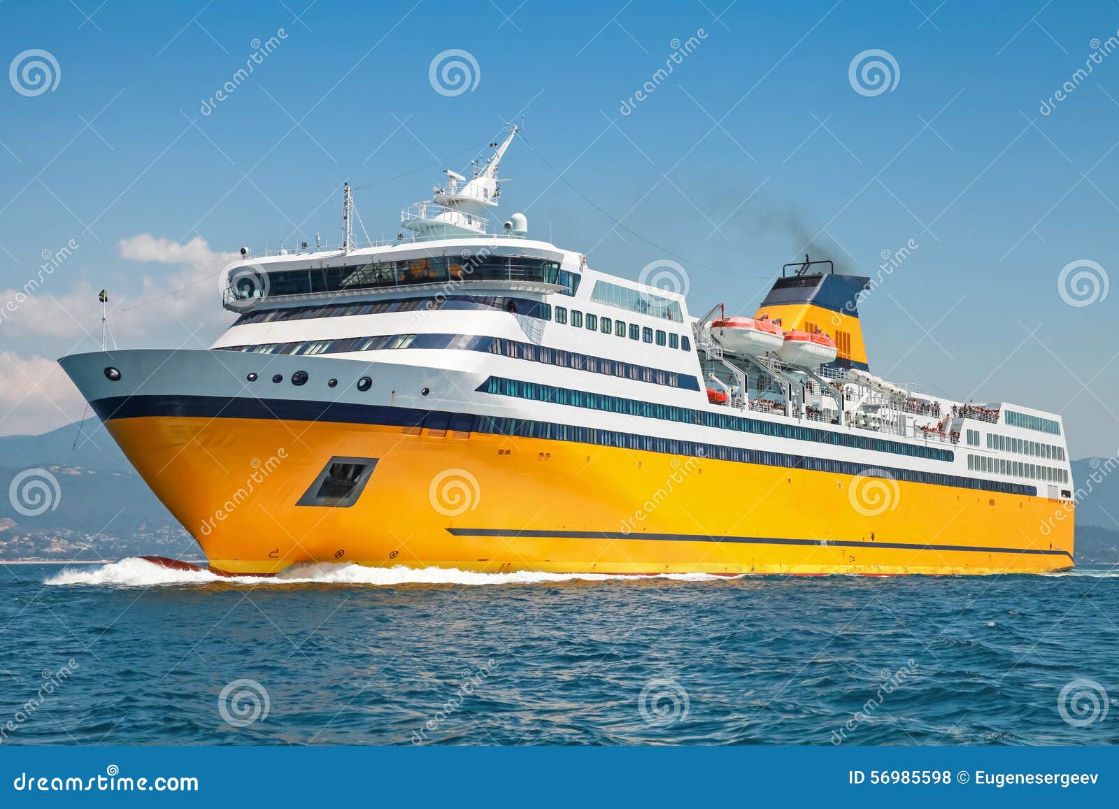 Big Yellow Passenger Ferry Goes on the Sea Stock Photo - Image of ...