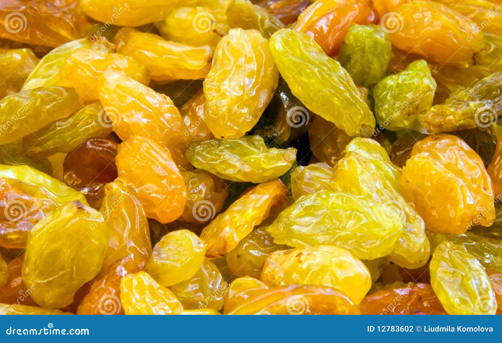 Big yellow raisins. stock photo. Image of dessert, tasty - 12783602