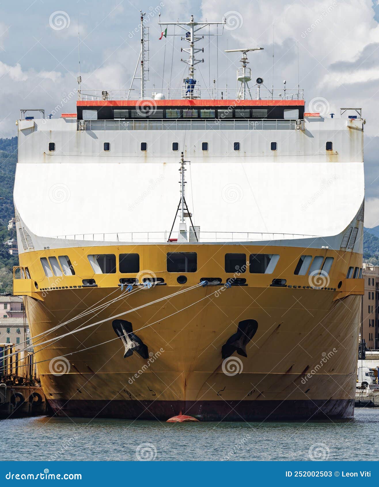 Big Yellow Roro Ship in Genova Harbour Stock Image - Image of estaque ...