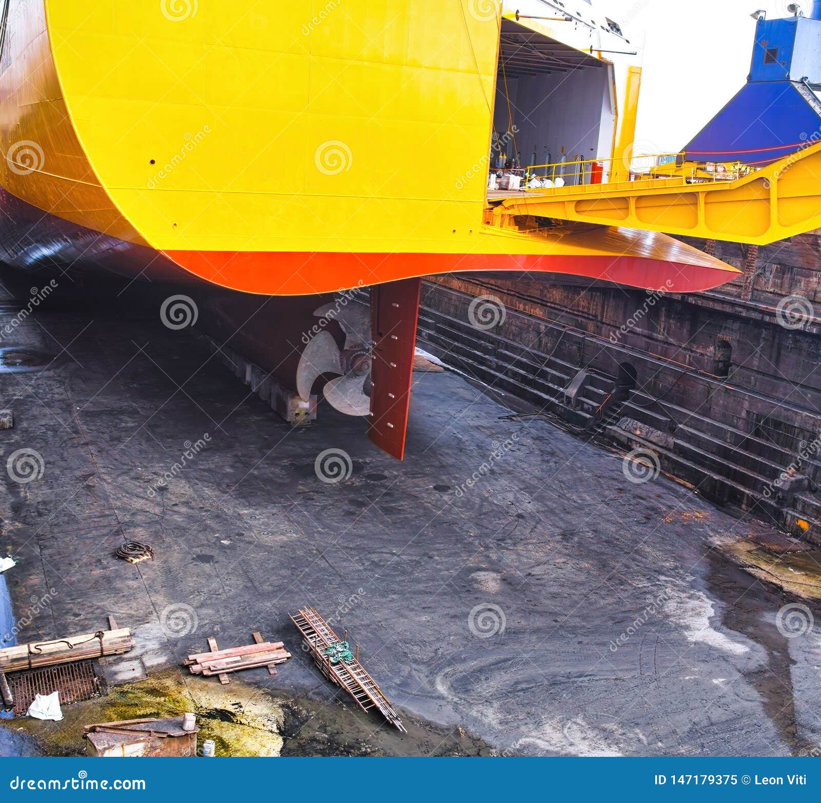 Big Yellow Roro Vessel Inside a Dry Dock for Repair Stock Image - Image ...