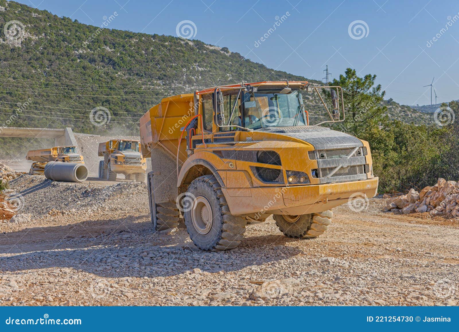 Big Trucks at a Road Construction Site Stock Photo - Image of building ...