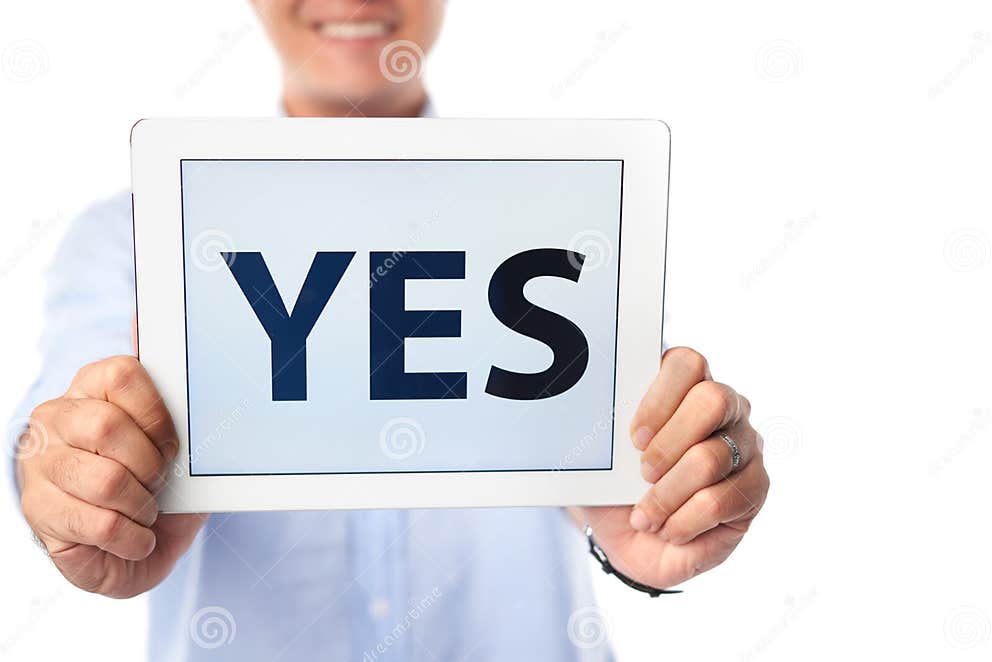 Big yes stock image. Image of inscription, male, tablet - 73951053
