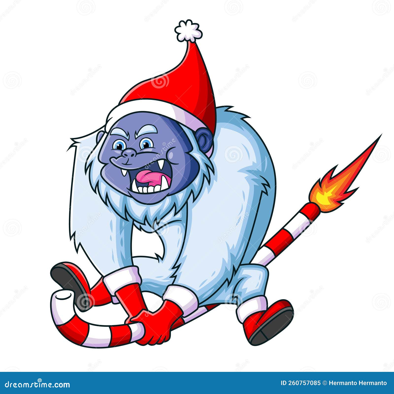 The Big Yeti is Holding the Firework Candy Cane and Flying so Fast ...