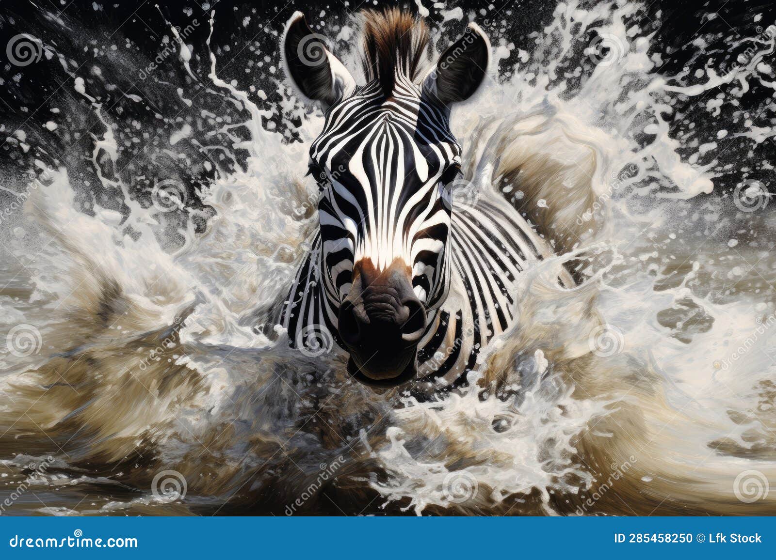 Big Zebra Looking into Lens among Splashing Water, Splash Themed Stock ...