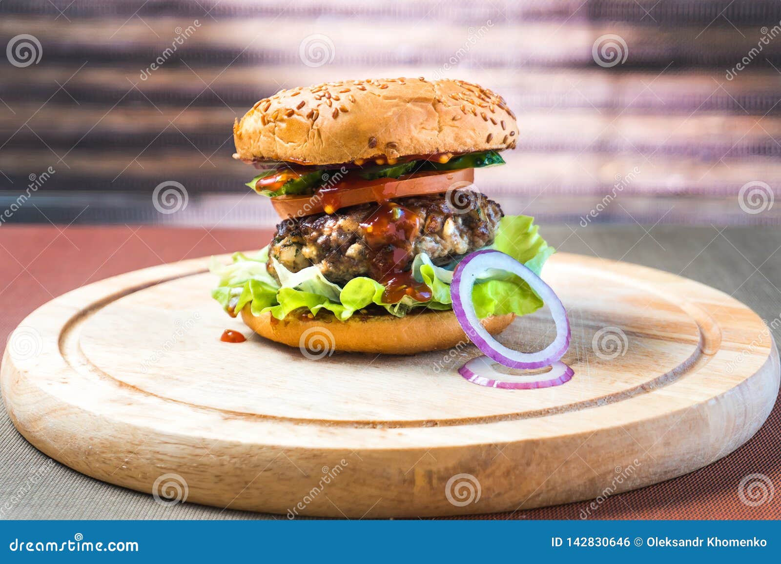 Classic Bigburger on Wooden Table Stock Photo - Image of fresh, dark ...