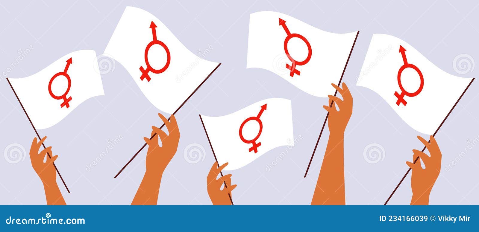 Bigender Flag Hands Of People Isolated Flat Vector Stock Illustration