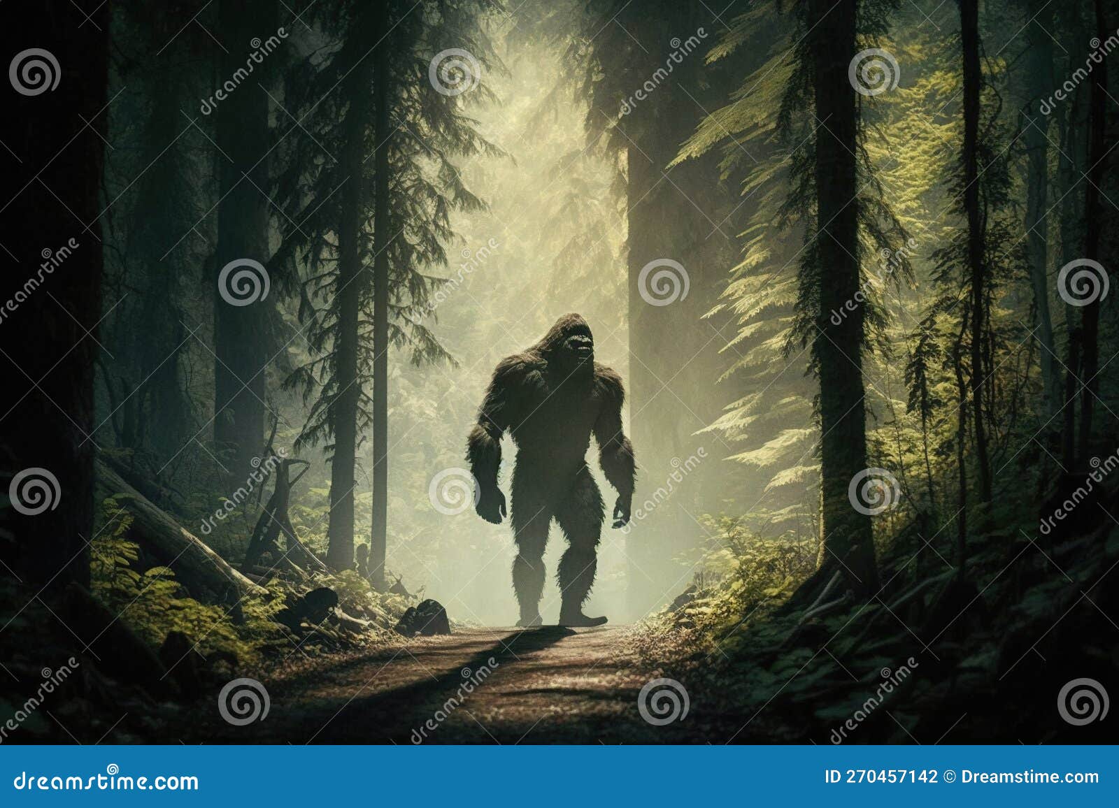 Summer Stroll with Bigfoot in the Mythical Forest- KI Stock ...
