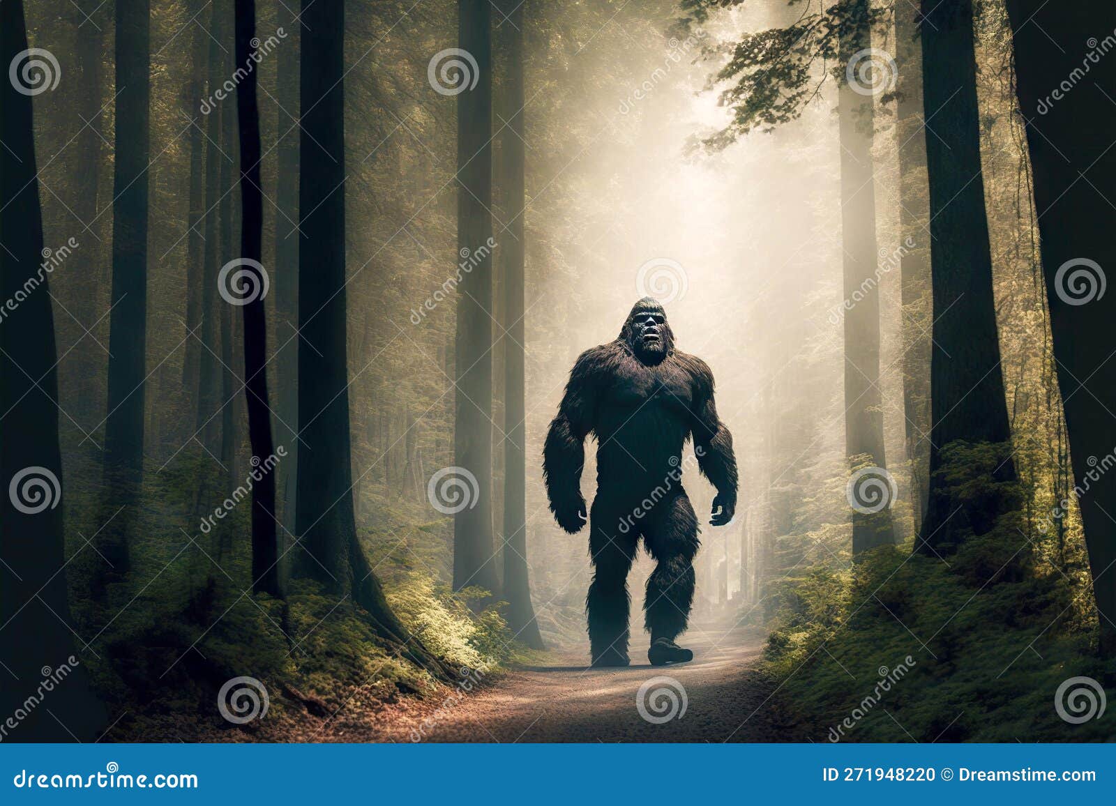 Bigfoot with Powerful Hands Stands on Path in Forest with Menacing View ...