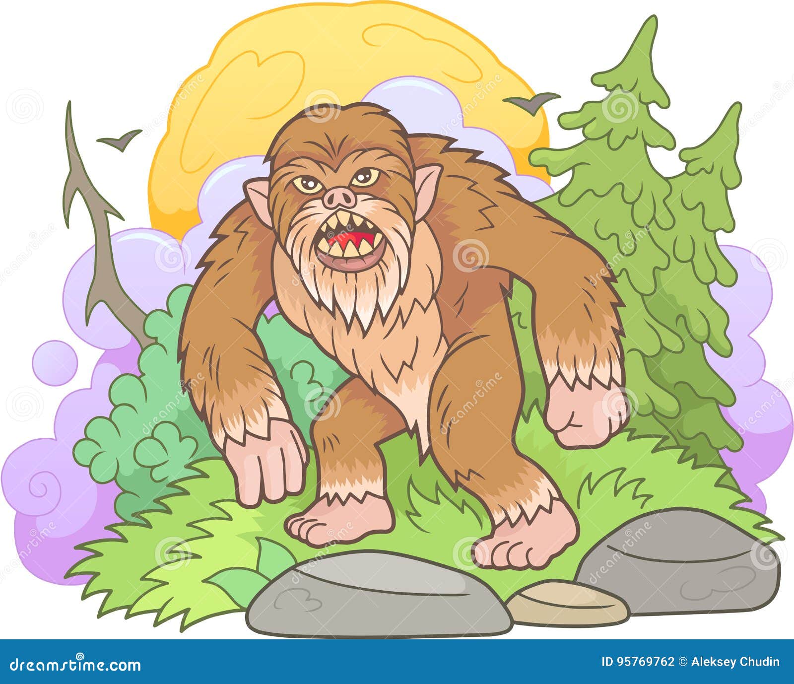 Bigfoot In Forest Pattern Seamless. Yeti And Trees Background ...