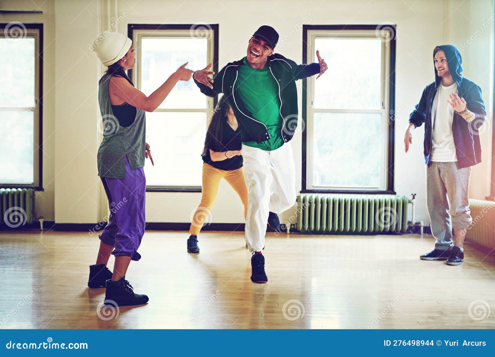 The Biggest Dance Fans. a Group of Young Friends Dancing Together in a ...