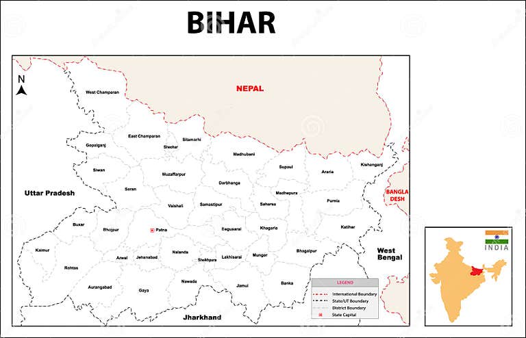 Bihar Map. Bihar District Map, India. Bihar, India, Vector Map Isolated ...