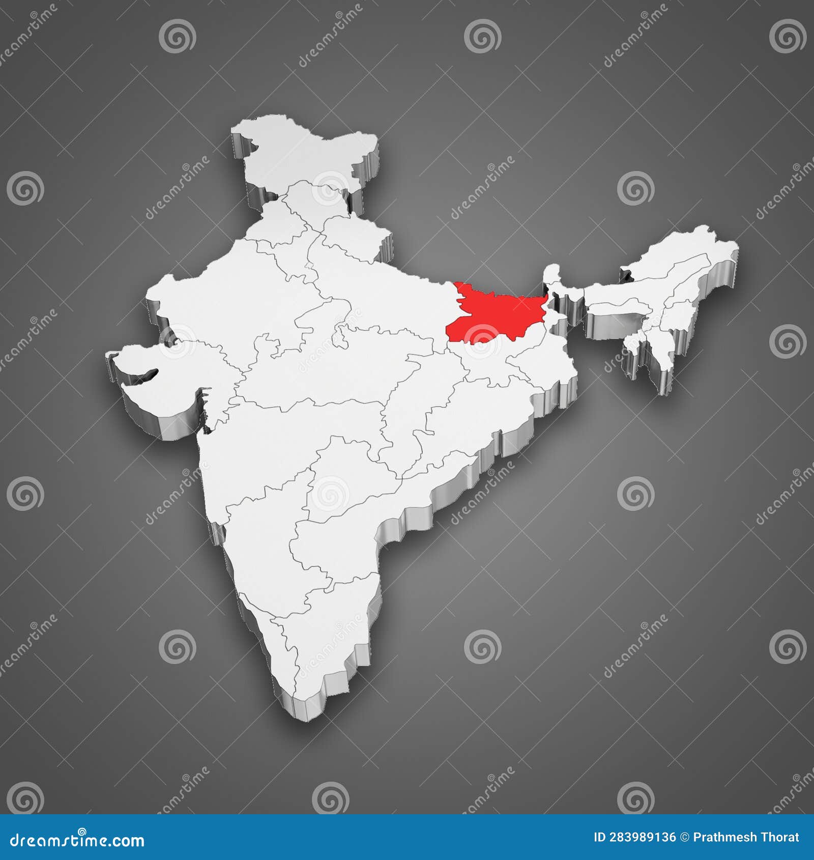 Bihar State Location within India Map. 3D Illustration Stock ...