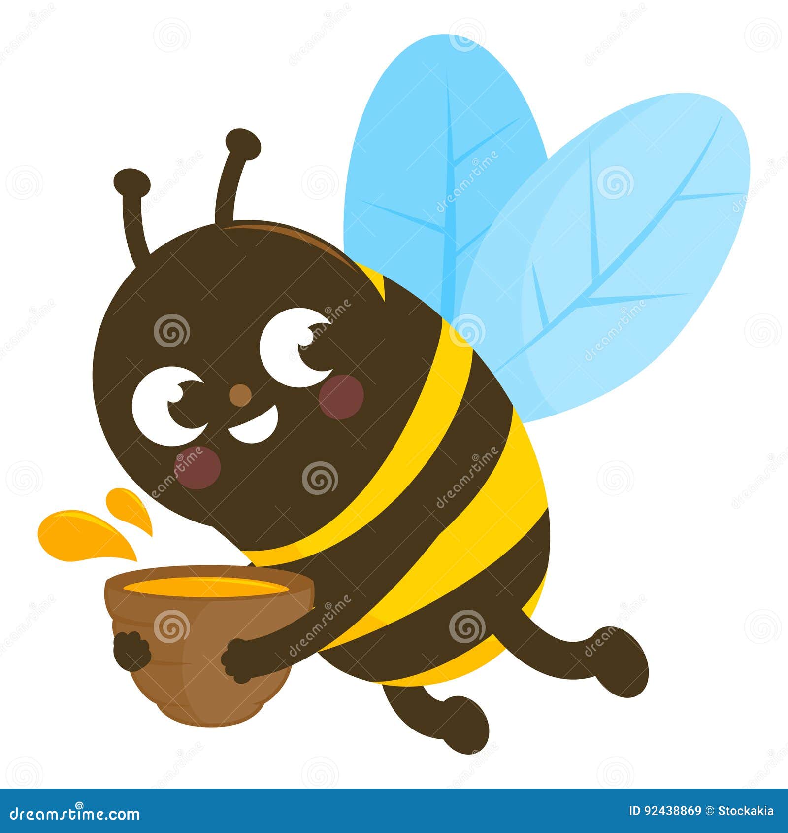 Bij en honing vector illustratie. Illustration of kruik - 92438869